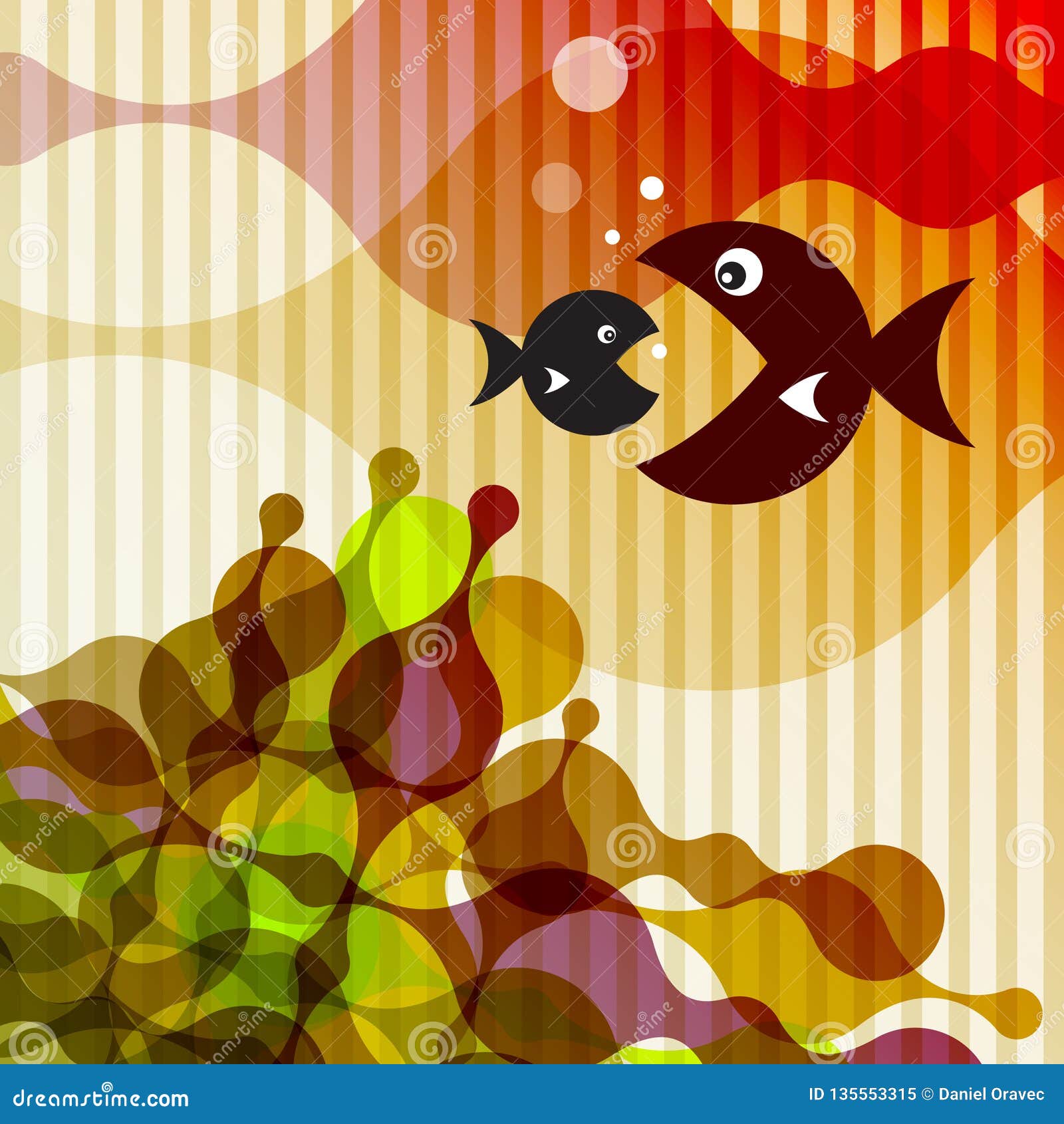 Fish on Retro Background stock vector. Illustration of wave - 135553315
