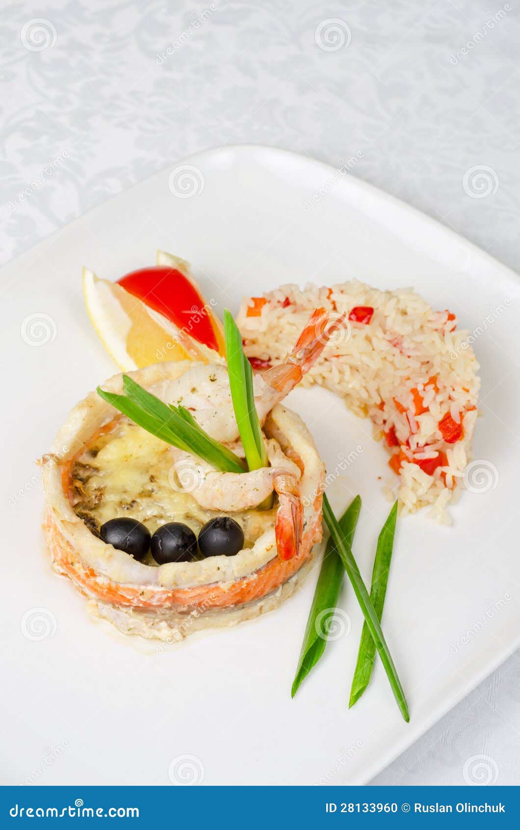 Fish with Rice and Vegetables Stock Photo - Image of dining, bowl: 28133960