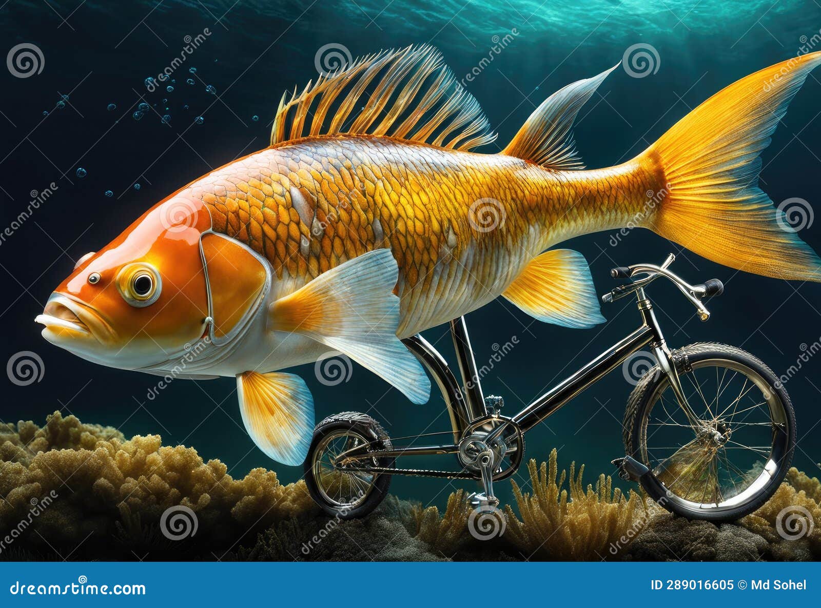 A Fish that is Riding a Bicycle Stock Illustration - Illustration of ...
