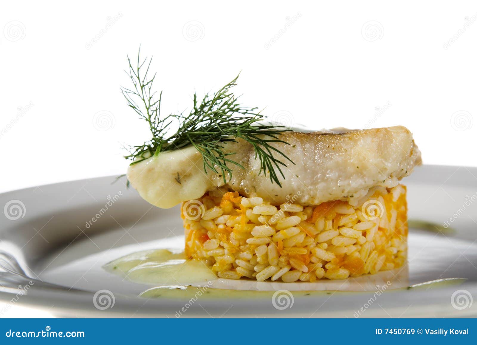 Fish with rise stock image. Image of fried, grain, dish - 7450769