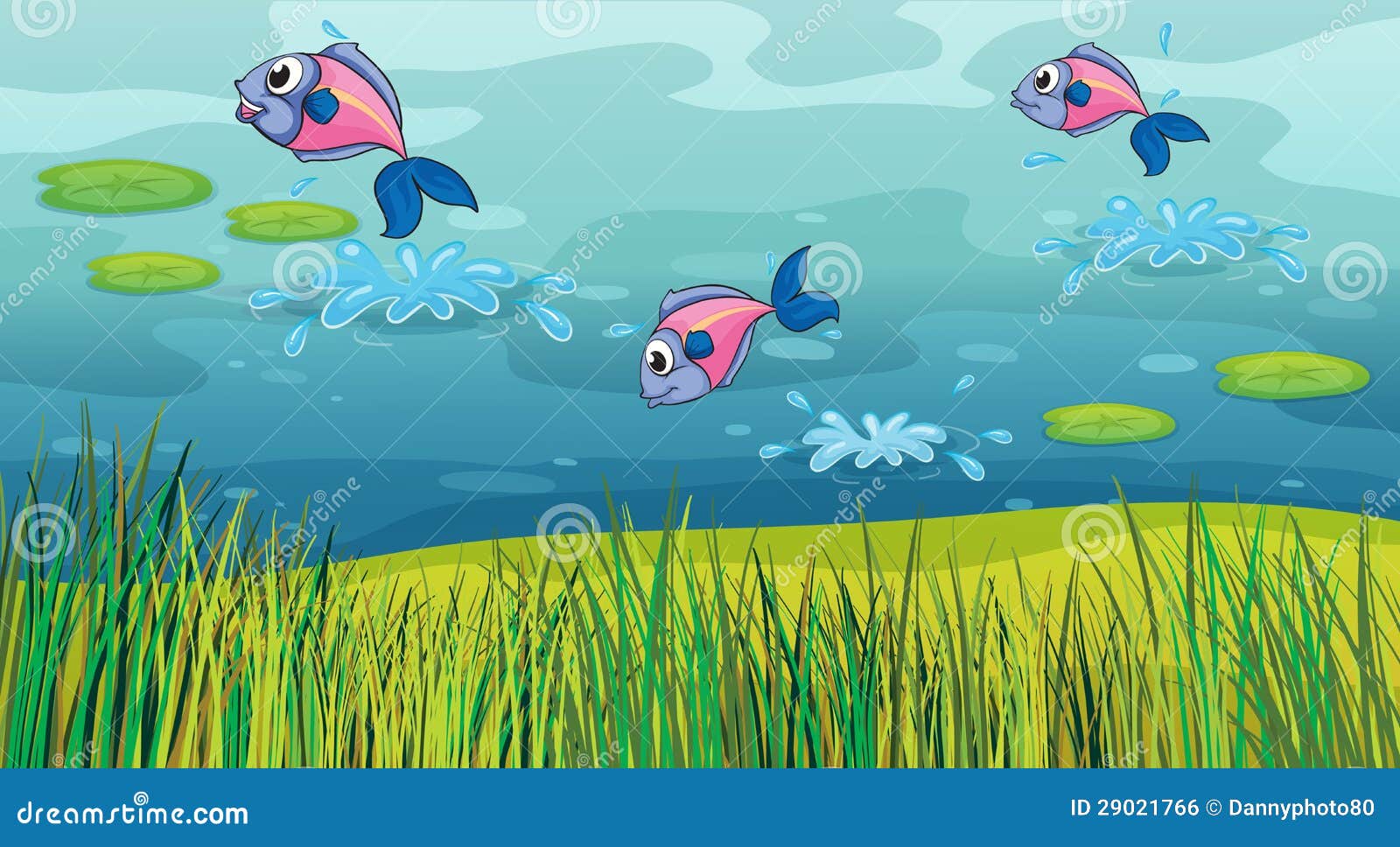 A Fish in a River and a Beautiful Landscape Stock Vector - Illustration ...