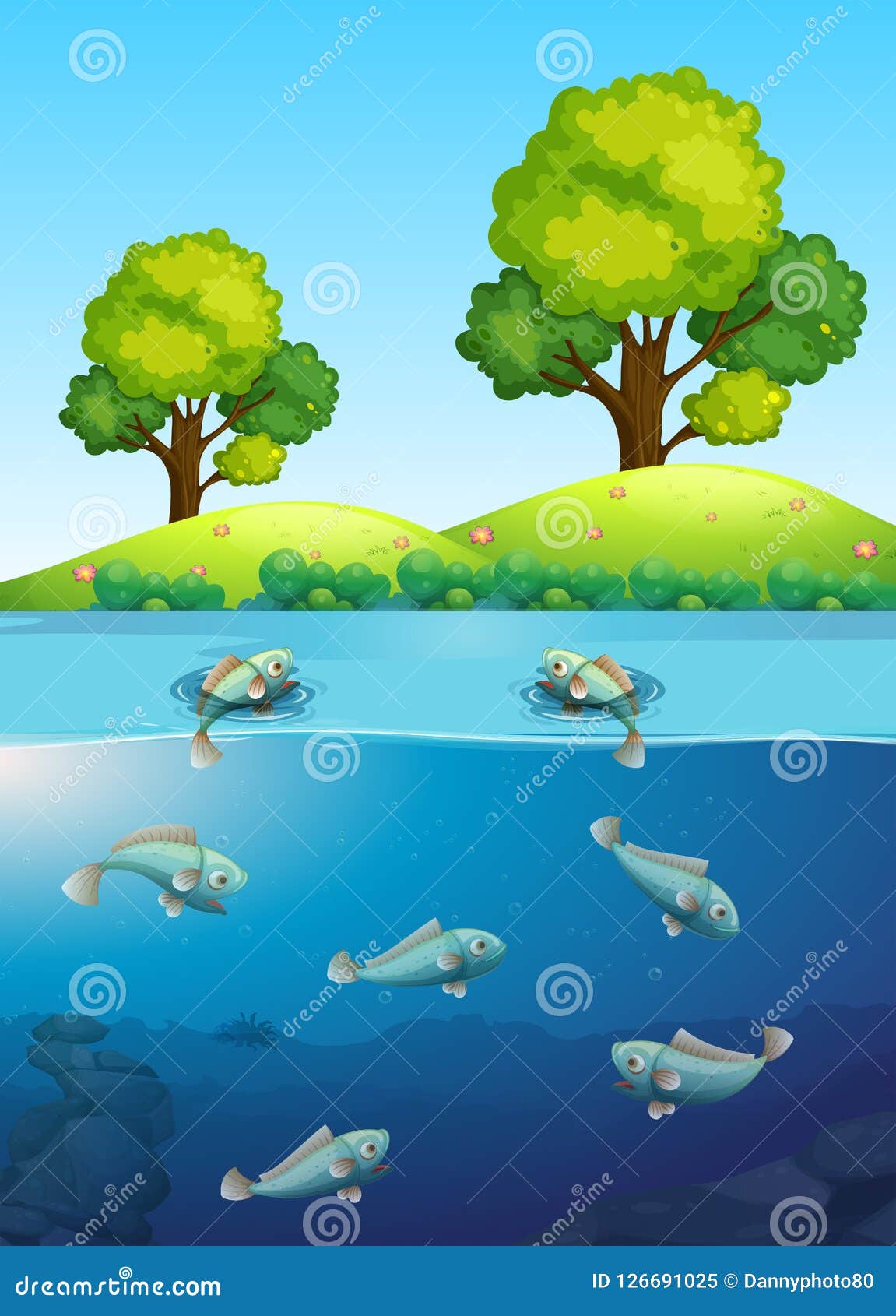 Fish in the river stock vector. Illustration of fish - 126691025