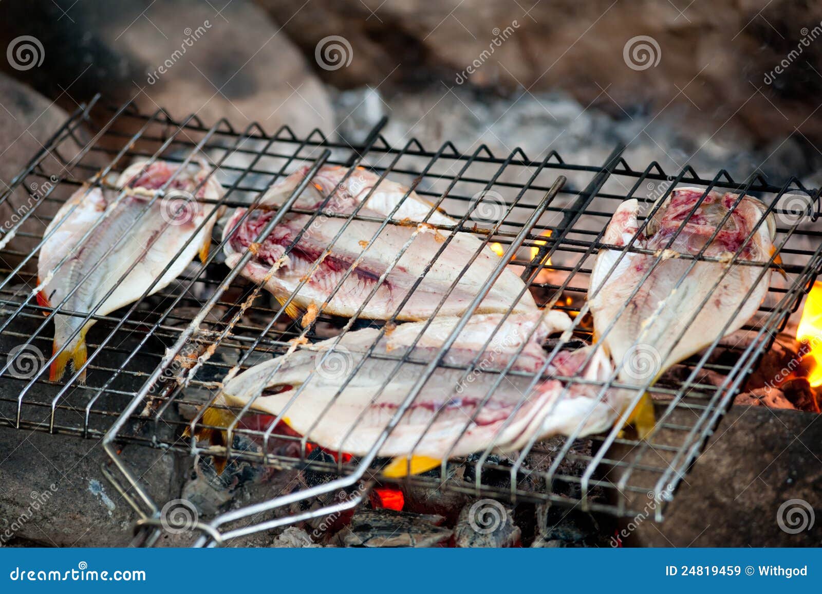 Fish is roasted on fire stock image. Image of charbroil - 24819459