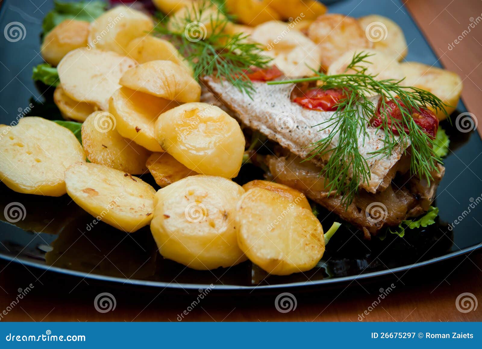 Fish and roasted potato stock image. Image of healthy - 26675297