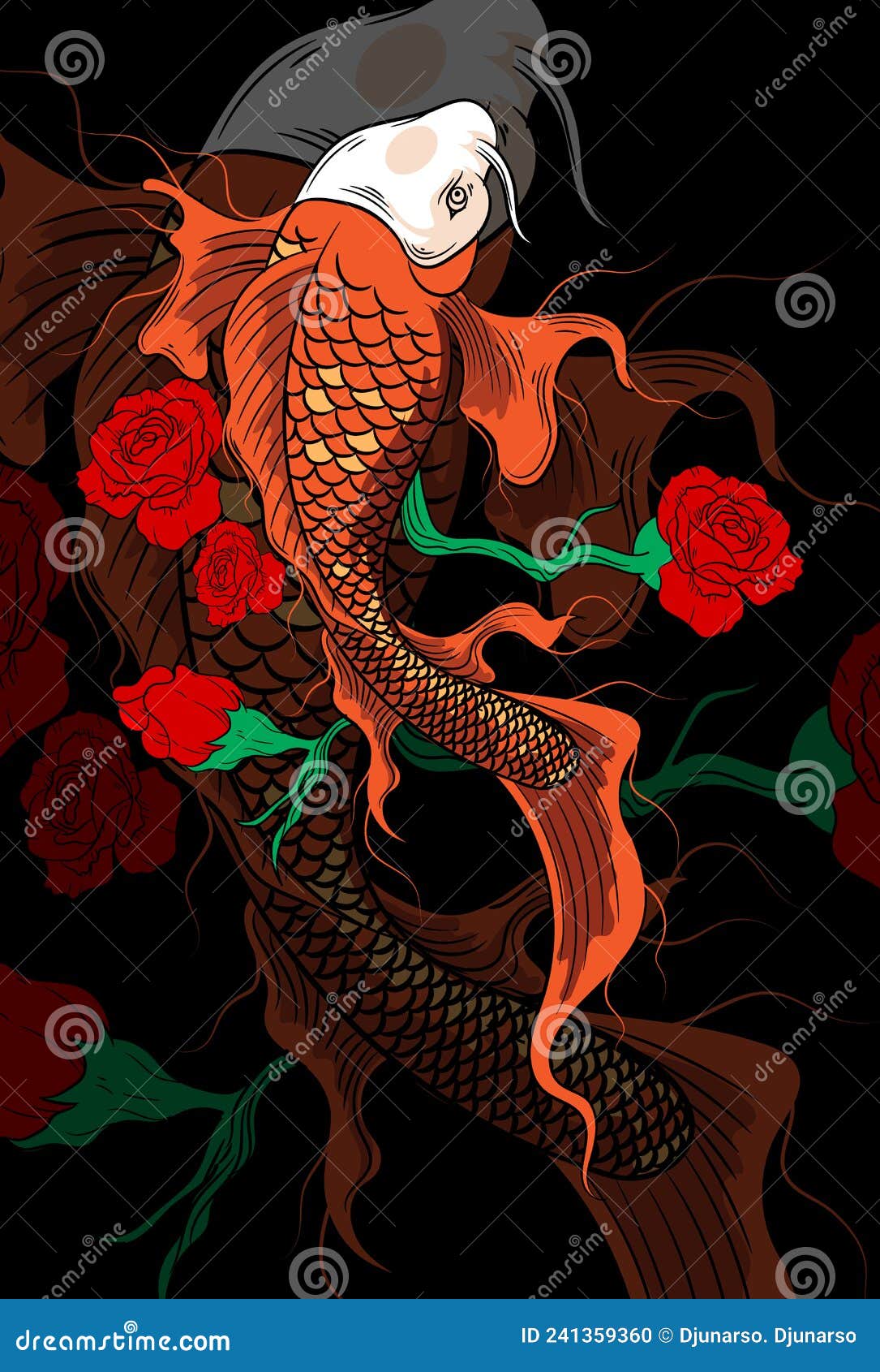 Fish with Rose Flower Vector Illustration Stock Vector - Illustration ...