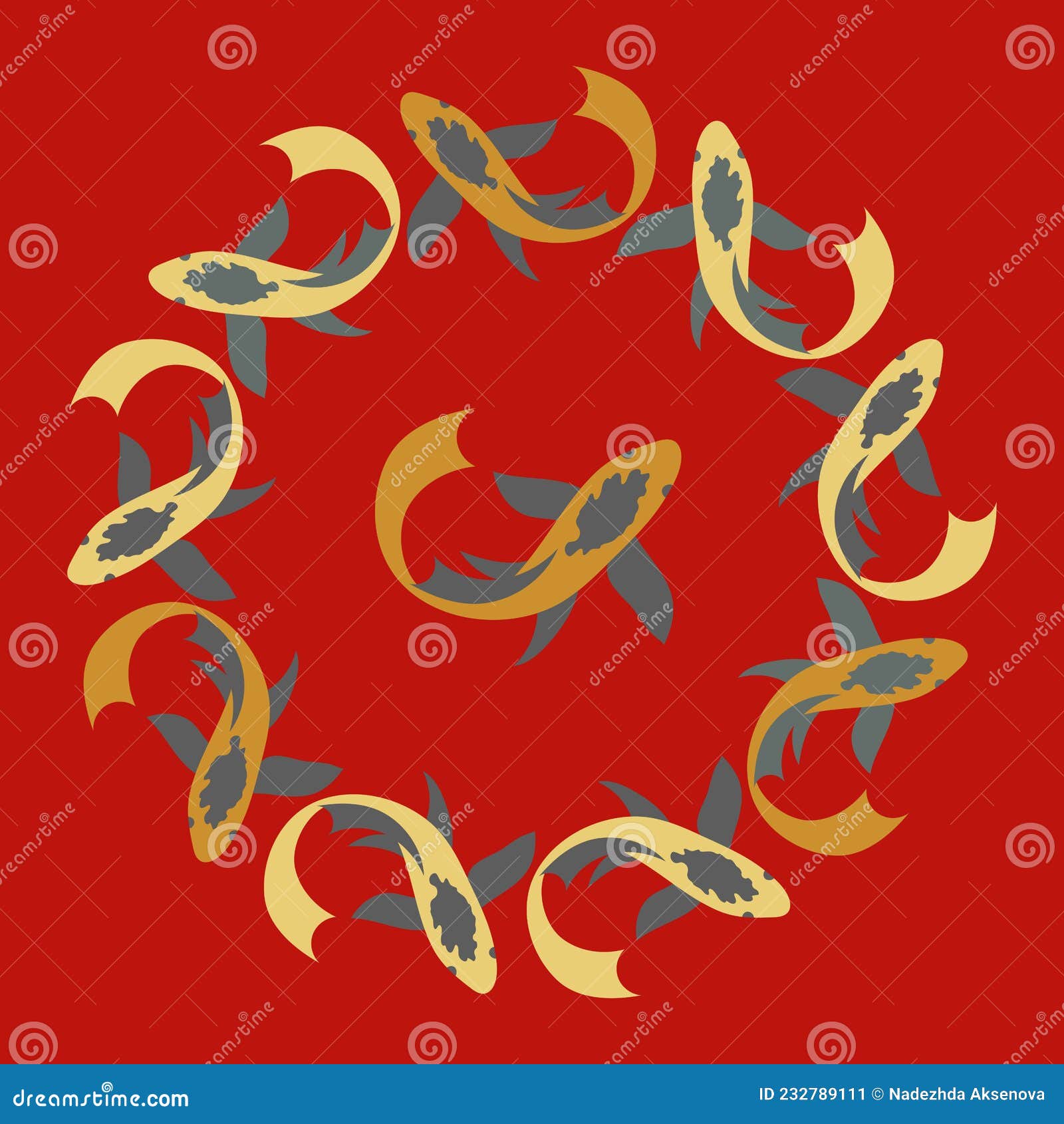 Fish Round Pattern. Vector Border with Koi Carp Stock Vector ...