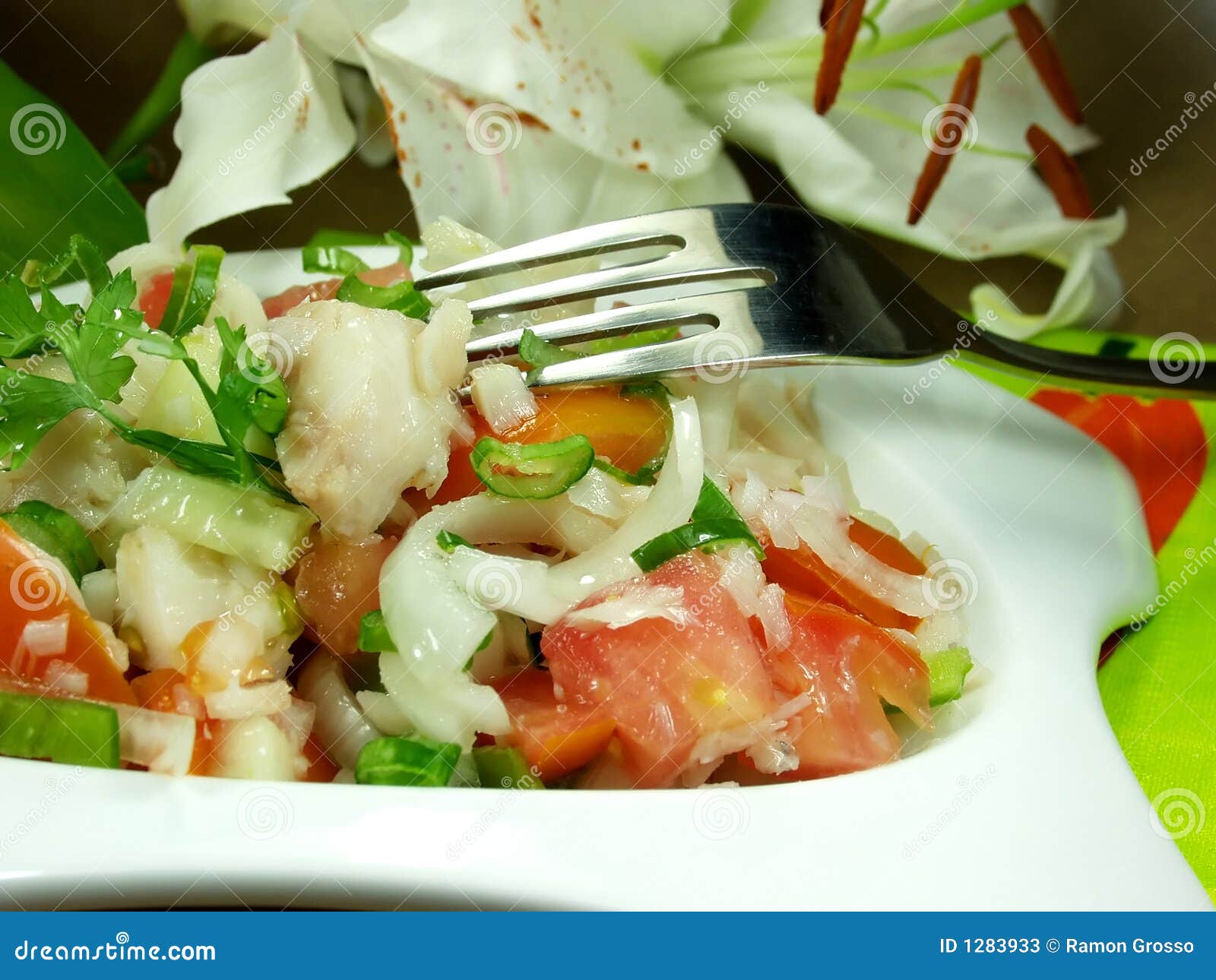 Fish salad stock image. Image of food, cook, colors, corn - 1283933