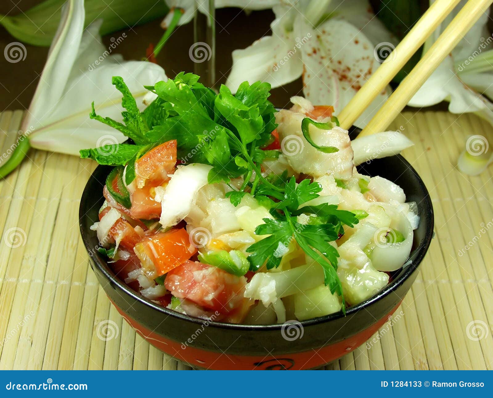 Fish salad stock image. Image of japan, cooking, onions - 1284133