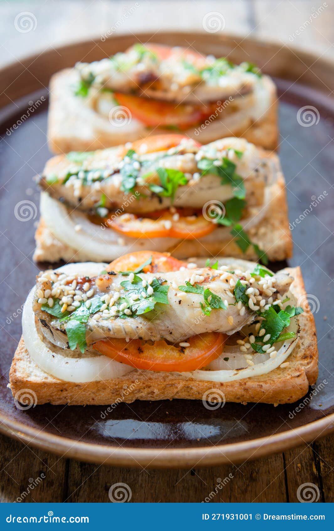 Fish Salad with Whole Wheat Slice Bread and Clean Vegetable Stock Image ...