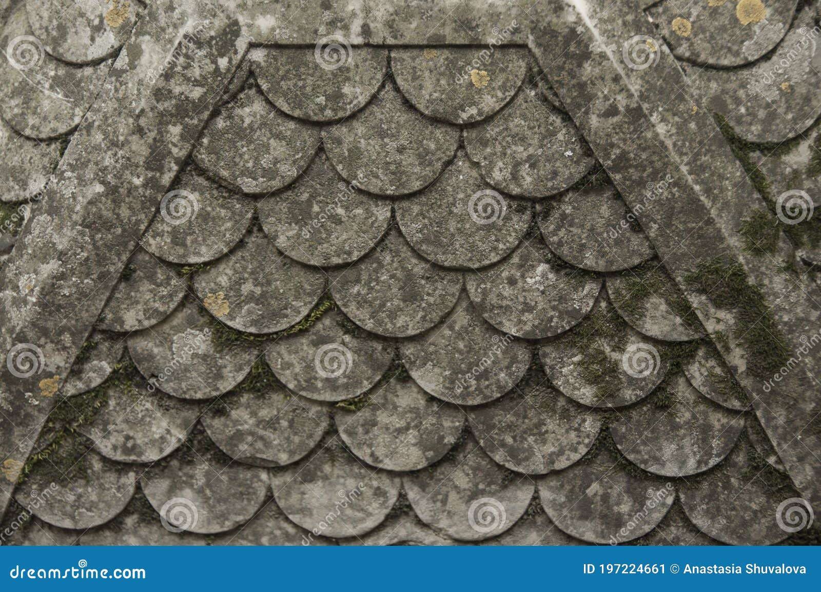 Fish Scales Pattern on the Stone. Old Patterned Tombstone Covered with ...