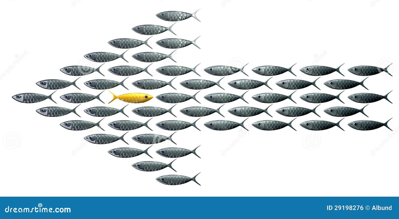 Fish School Arrow Shaped Against the Grain Perspective Stock ...