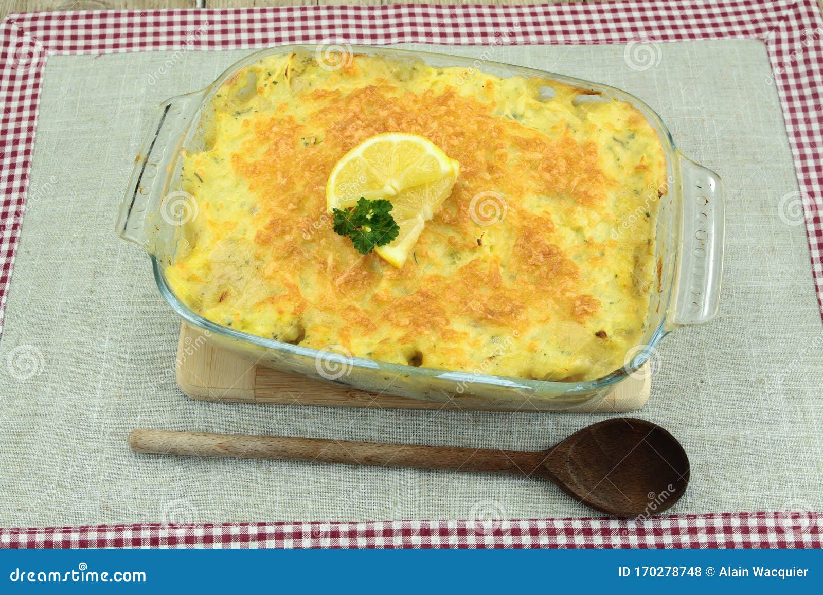 Fish and seafood gratin stock photo. Image of food, meal - 170278748