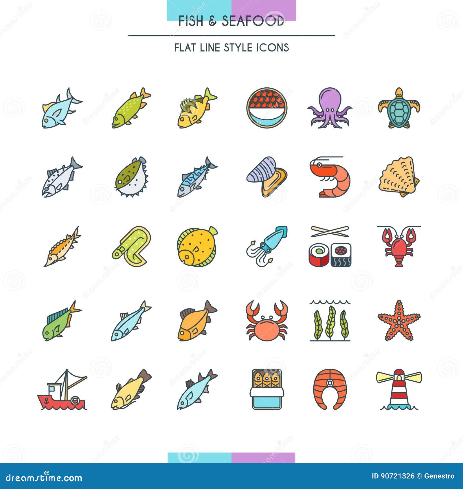 Fish and seafood icons stock vector. Illustration of prawn - 90721326