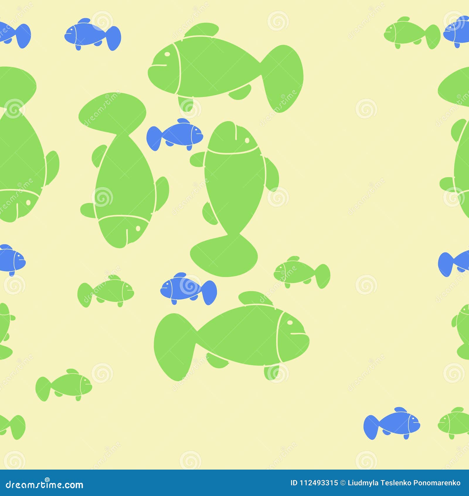Fish Seamless Pattern, Spots. Hand Drawn. Stock Vector - Illustration ...