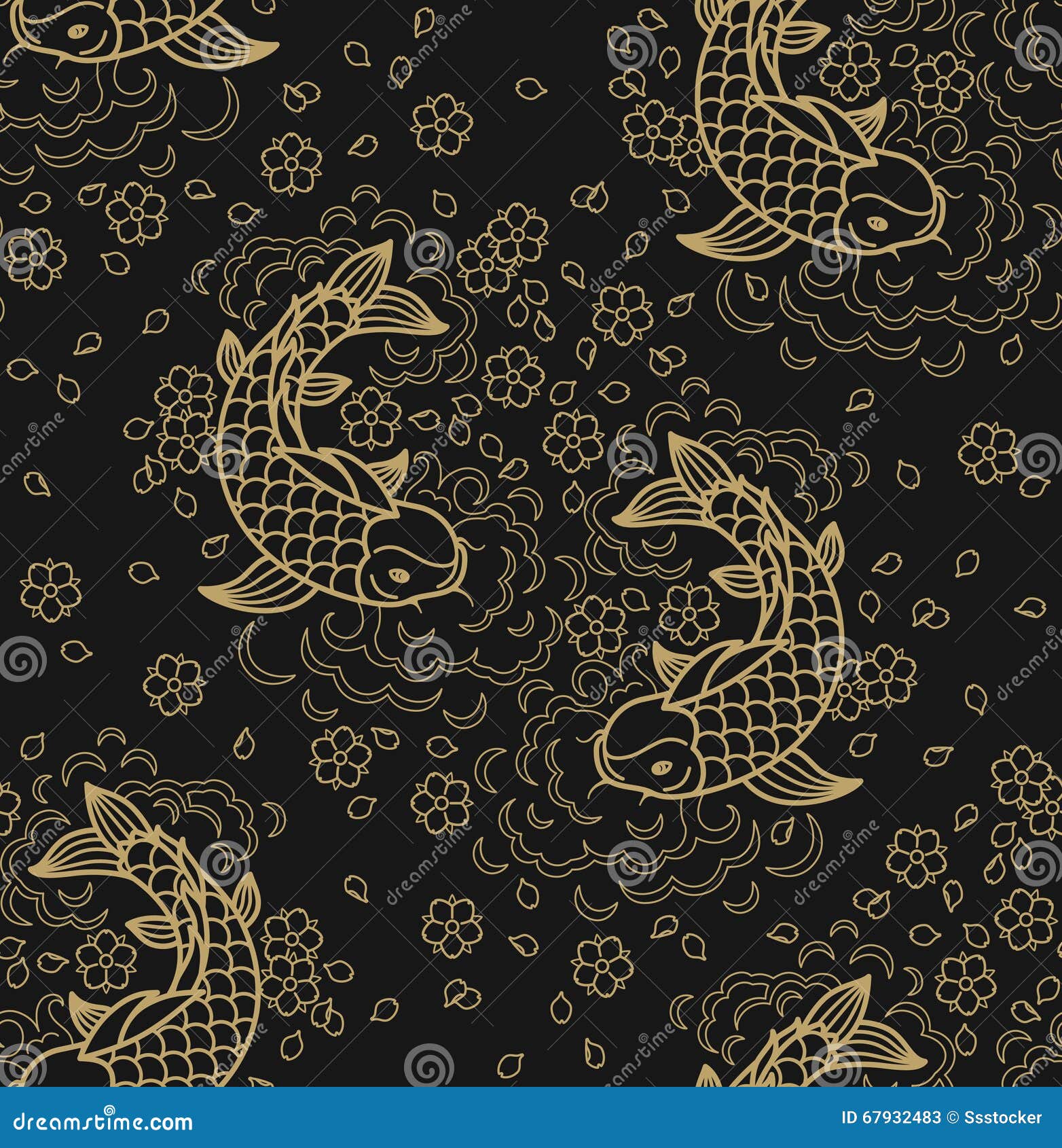 Fish Seamless Line Pattern stock vector. Illustration of decor - 67932483