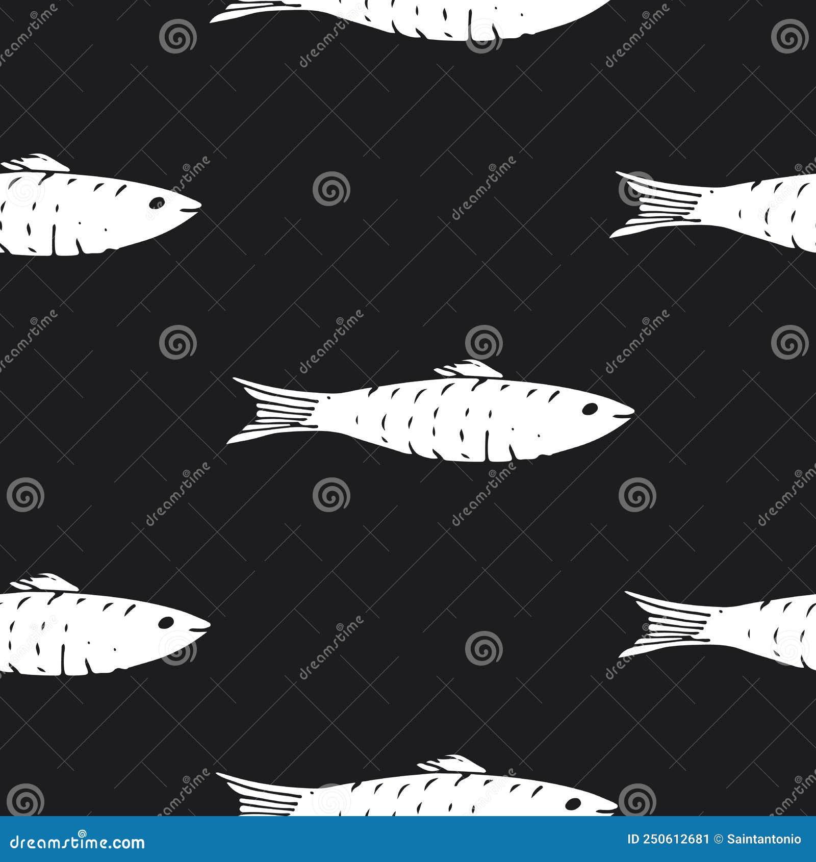 Fish Seamless Pattern. Fish Cartoon Doodle, Vector Illustration Stock ...