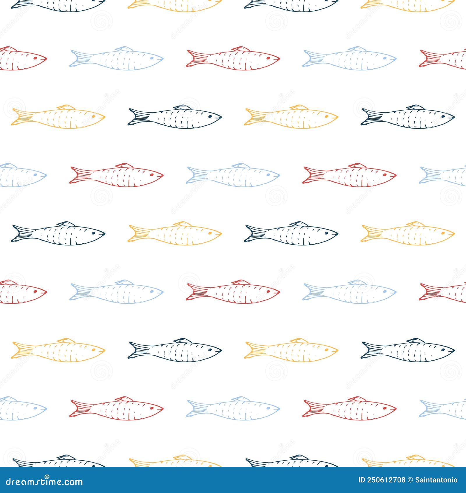 Fish Seamless Pattern. Fish Cartoon Doodle, Vector Illustration Stock ...