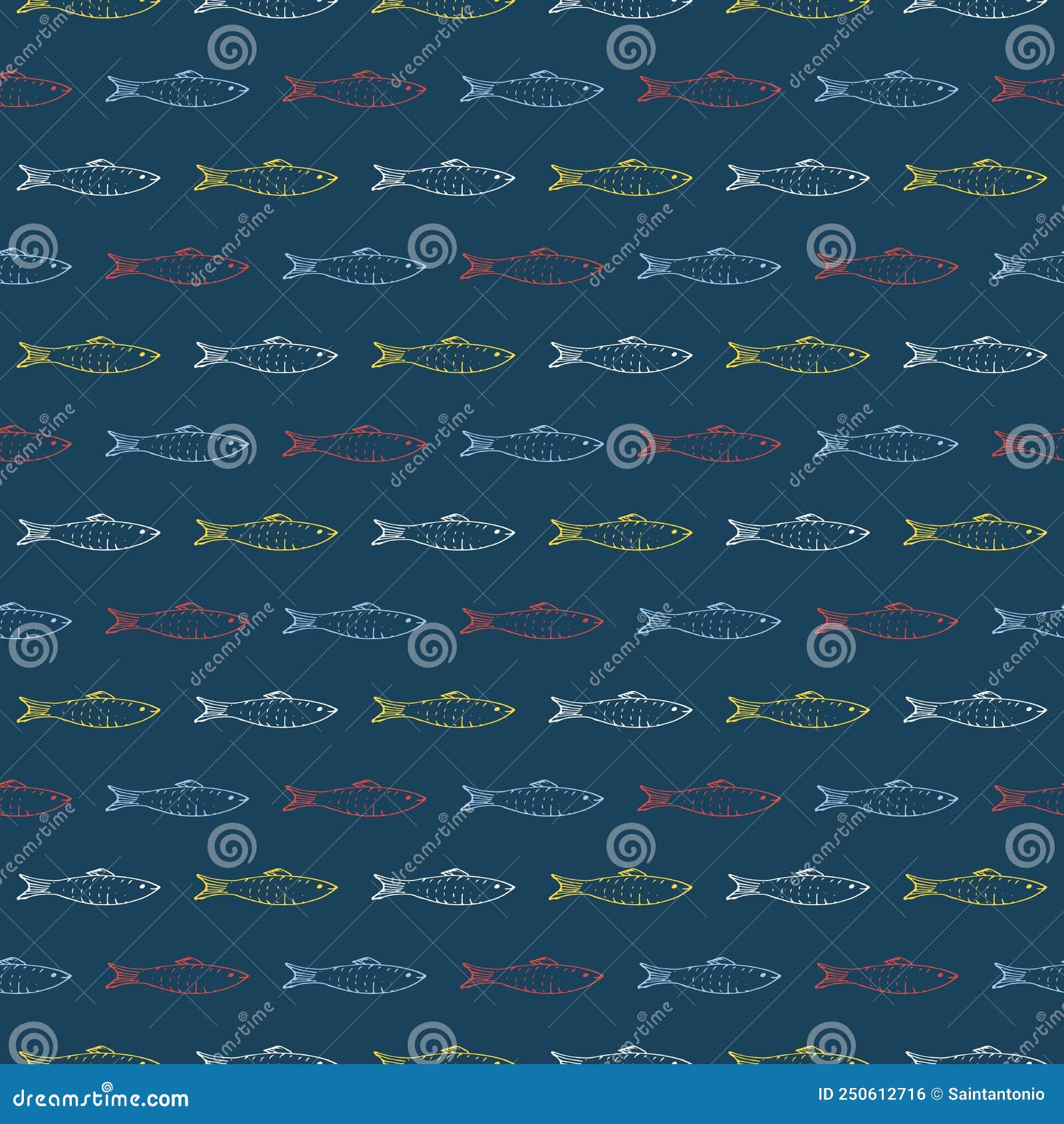 Fish Seamless Pattern. Fish Cartoon Doodle, Vector Illustration Stock ...