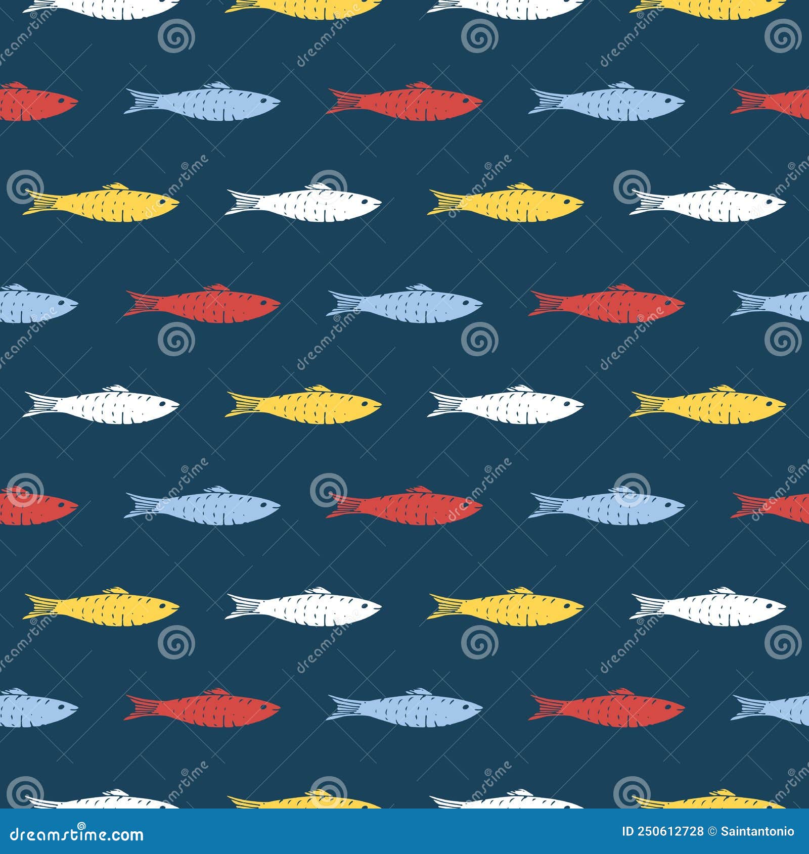 Fish Seamless Pattern. Fish Cartoon Doodle, Vector Illustration Stock ...
