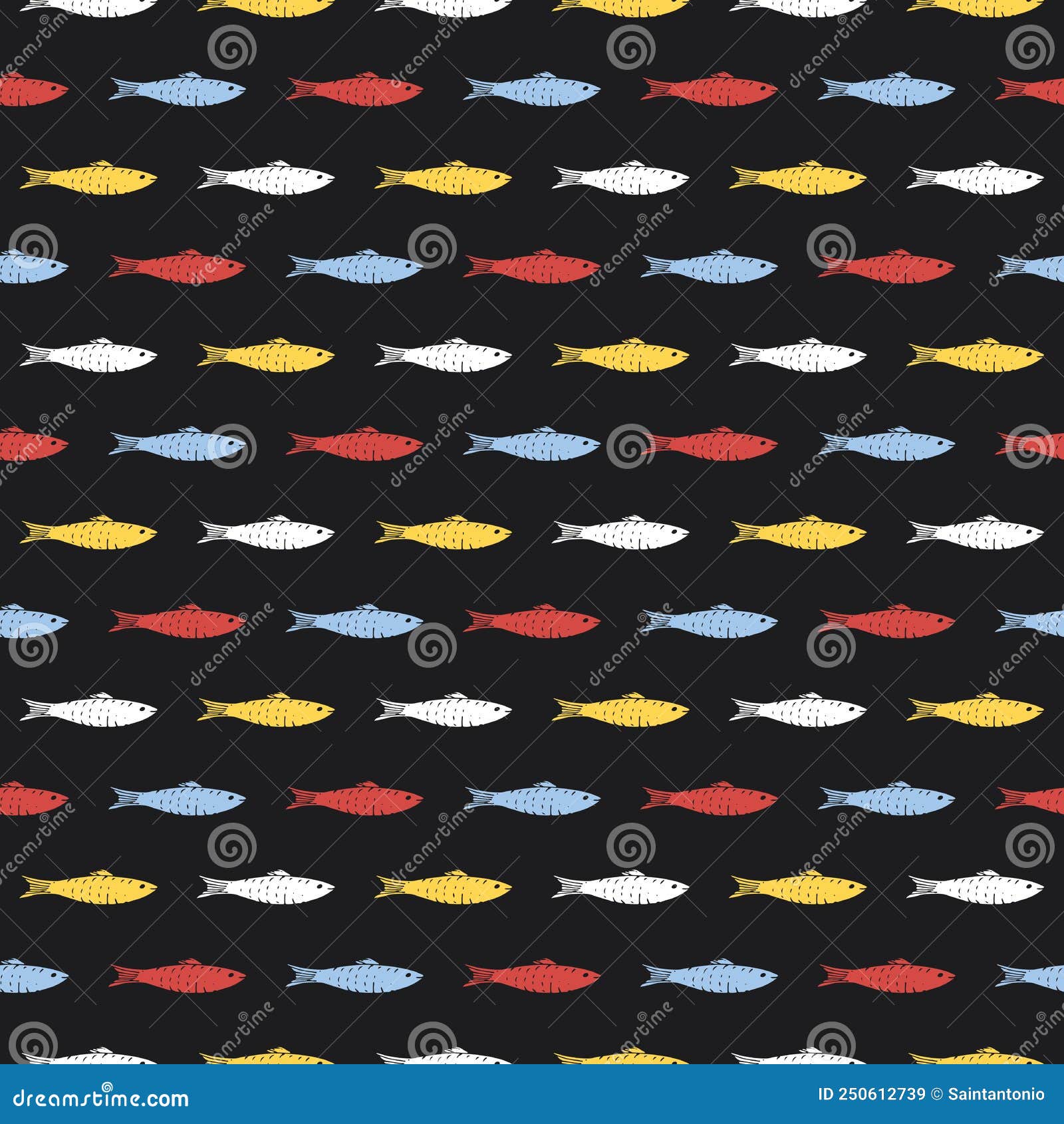 Fish Seamless Pattern. Fish Cartoon Doodle, Vector Illustration Stock ...