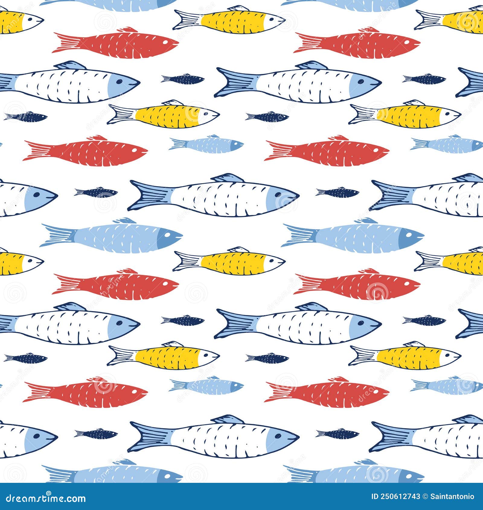 Fish Seamless Pattern. Fish Cartoon Doodle, Vector Illustration Stock ...