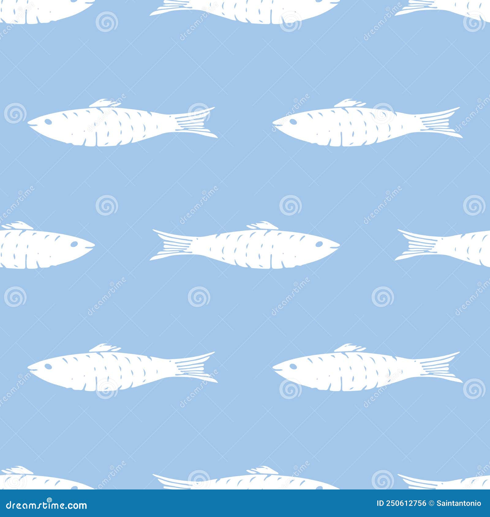 Fish Seamless Pattern. Fish Cartoon Doodle, Vector Illustration Stock ...