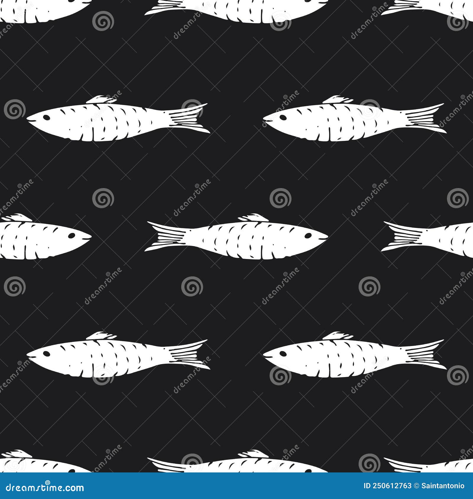 Fish Seamless Pattern. Fish Cartoon Doodle, Vector Illustration Stock ...
