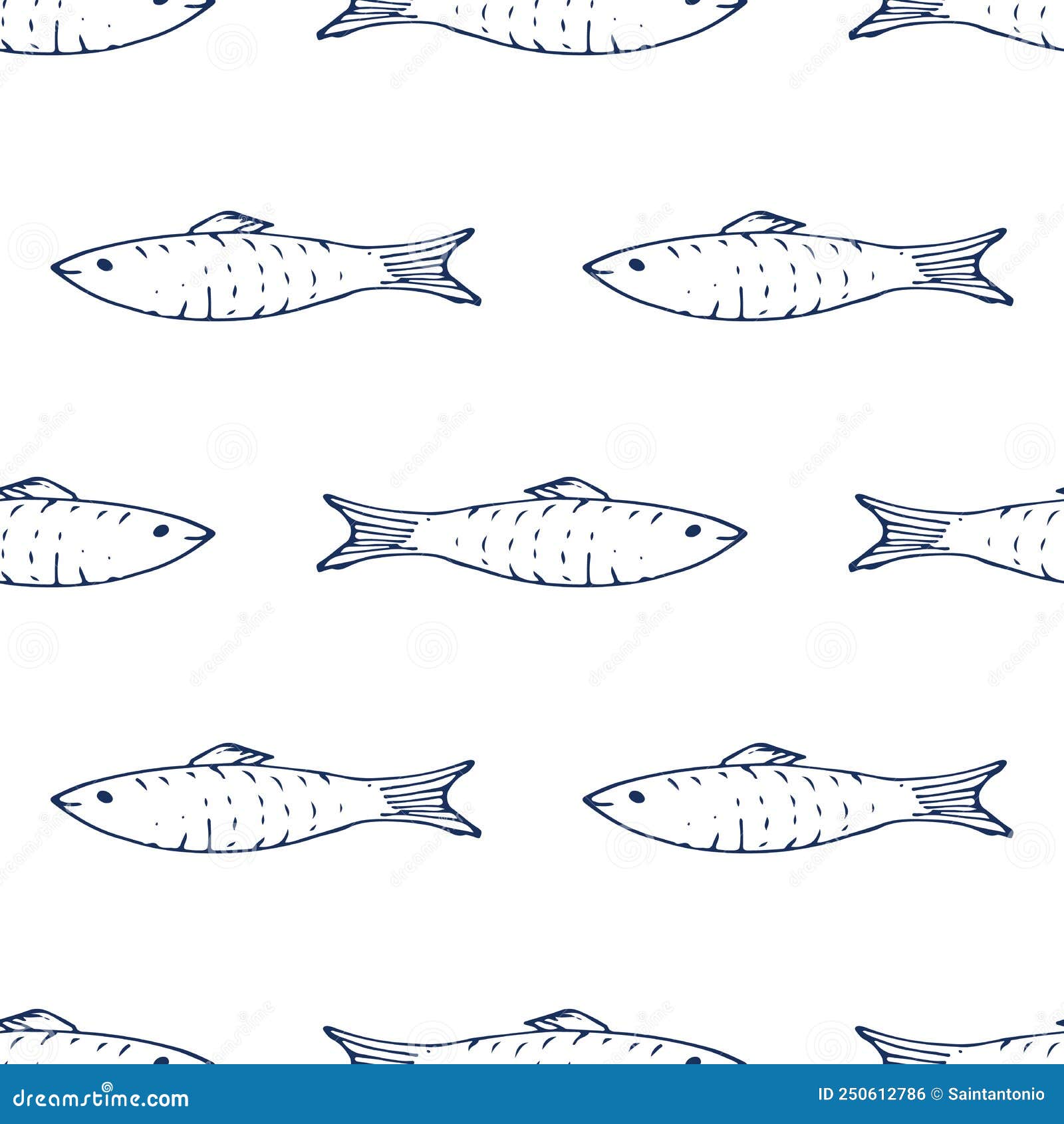 Fish Seamless Pattern. Fish Cartoon Doodle, Vector Illustration Stock ...
