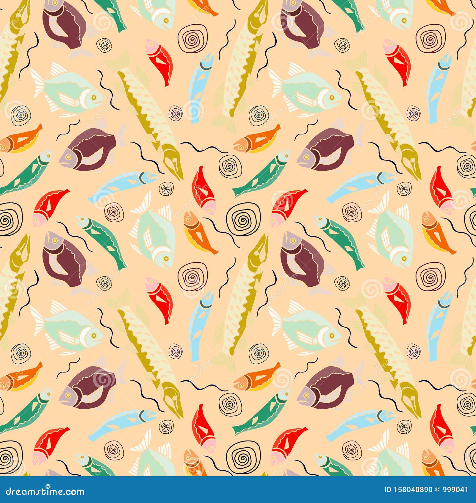 Fish Seamless Pattern. Eps10 Vector Illustration. Hand Drawing Stock ...