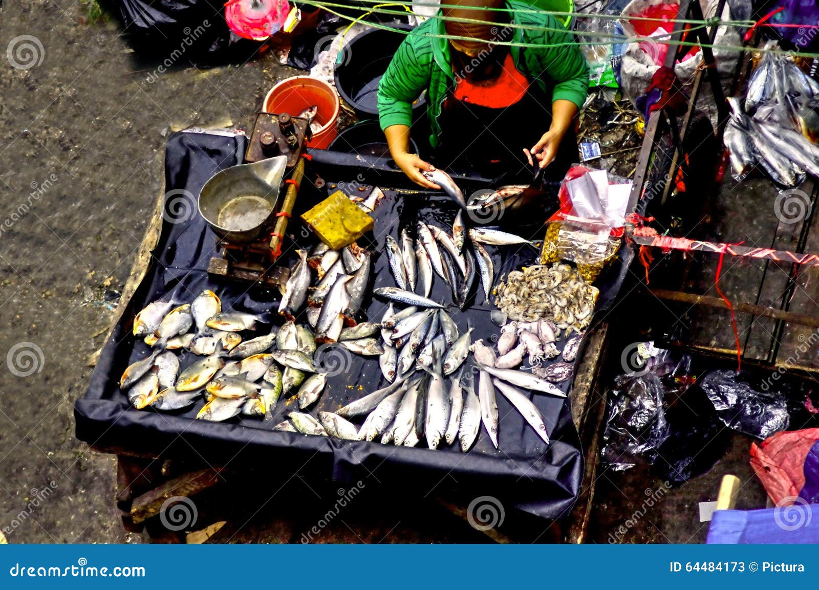 Fish Seller in Market, Java, Indonesia Stock Image - Image of ...