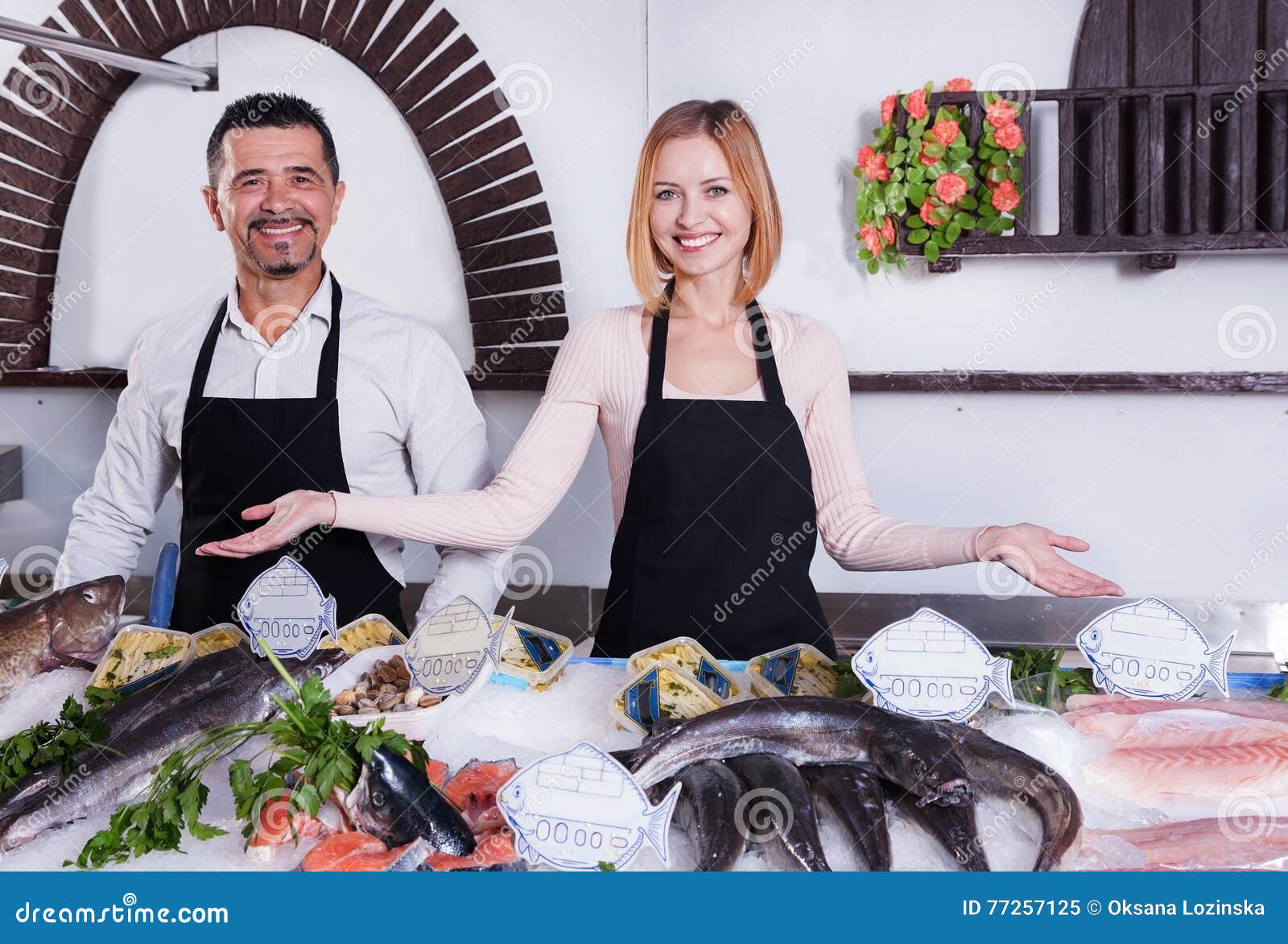Fish sellers stock image. Image of selling, seafood, girl - 77257125