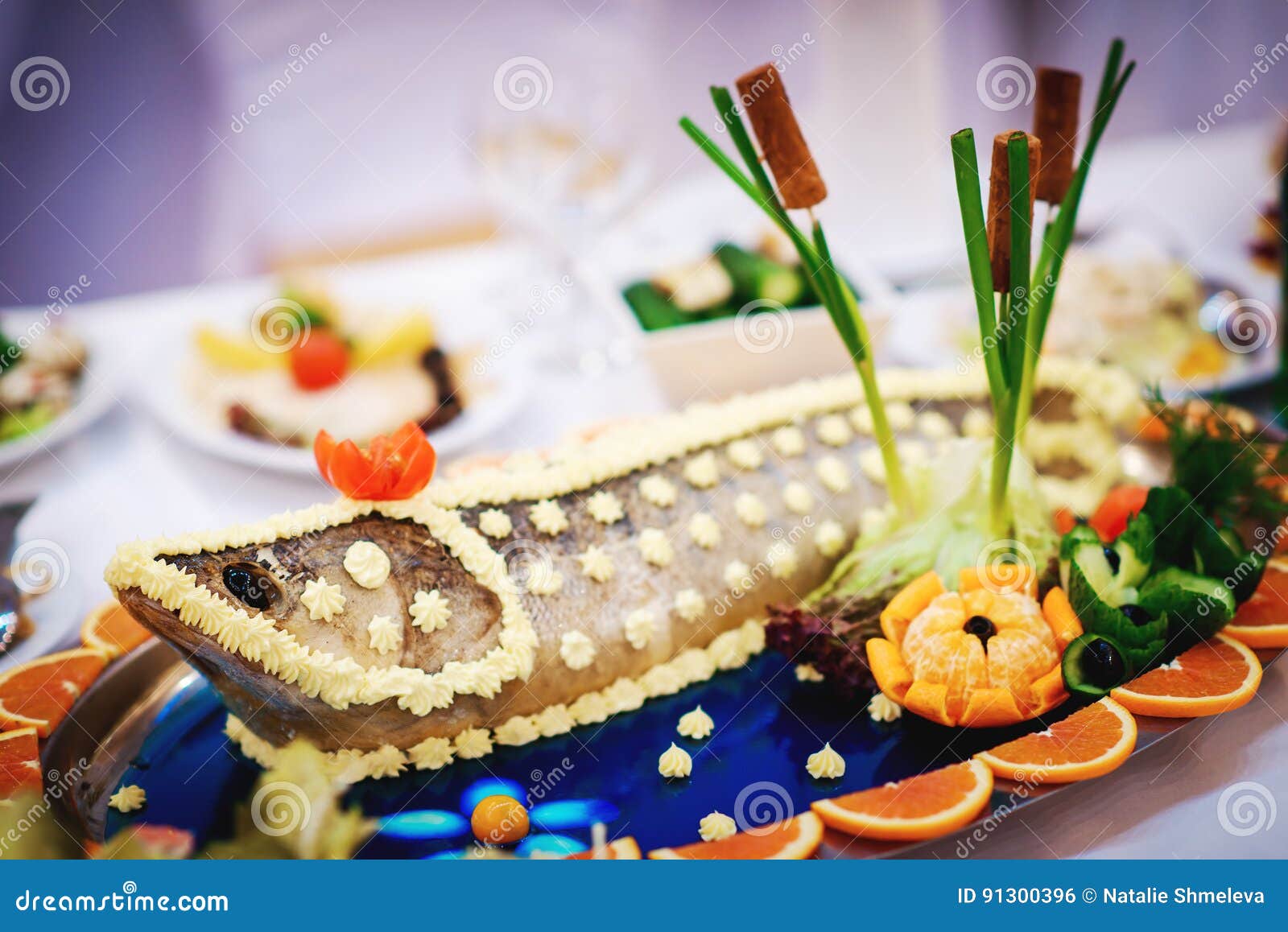 Fish served in restaurant stock photo. Image of roasted - 91300396