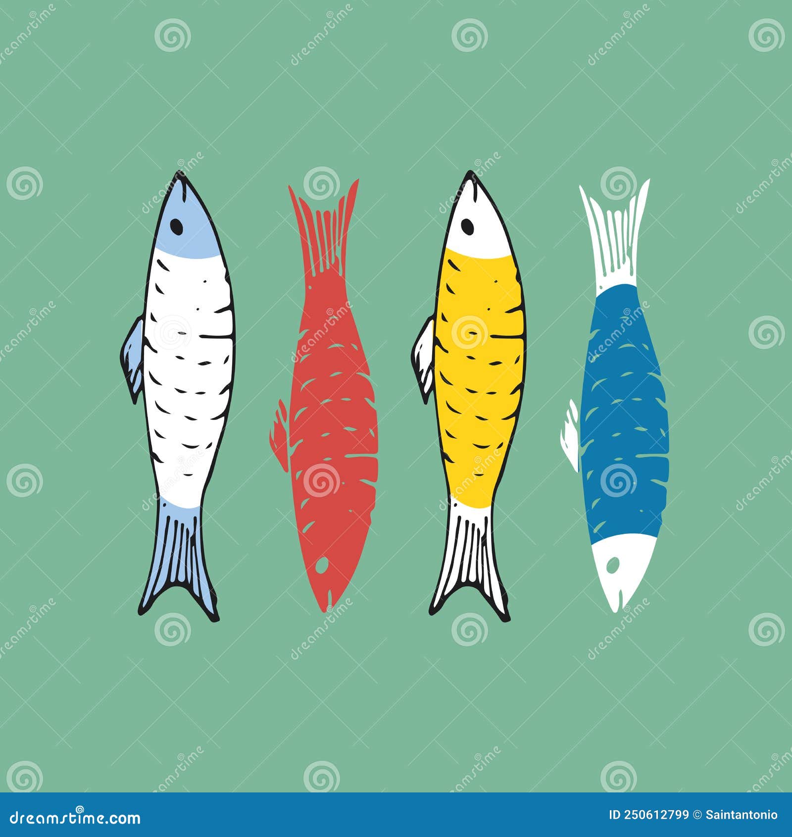 Fish Set, Cartoon Fish Sketch Doodle, Vector Illustration Stock Vector ...