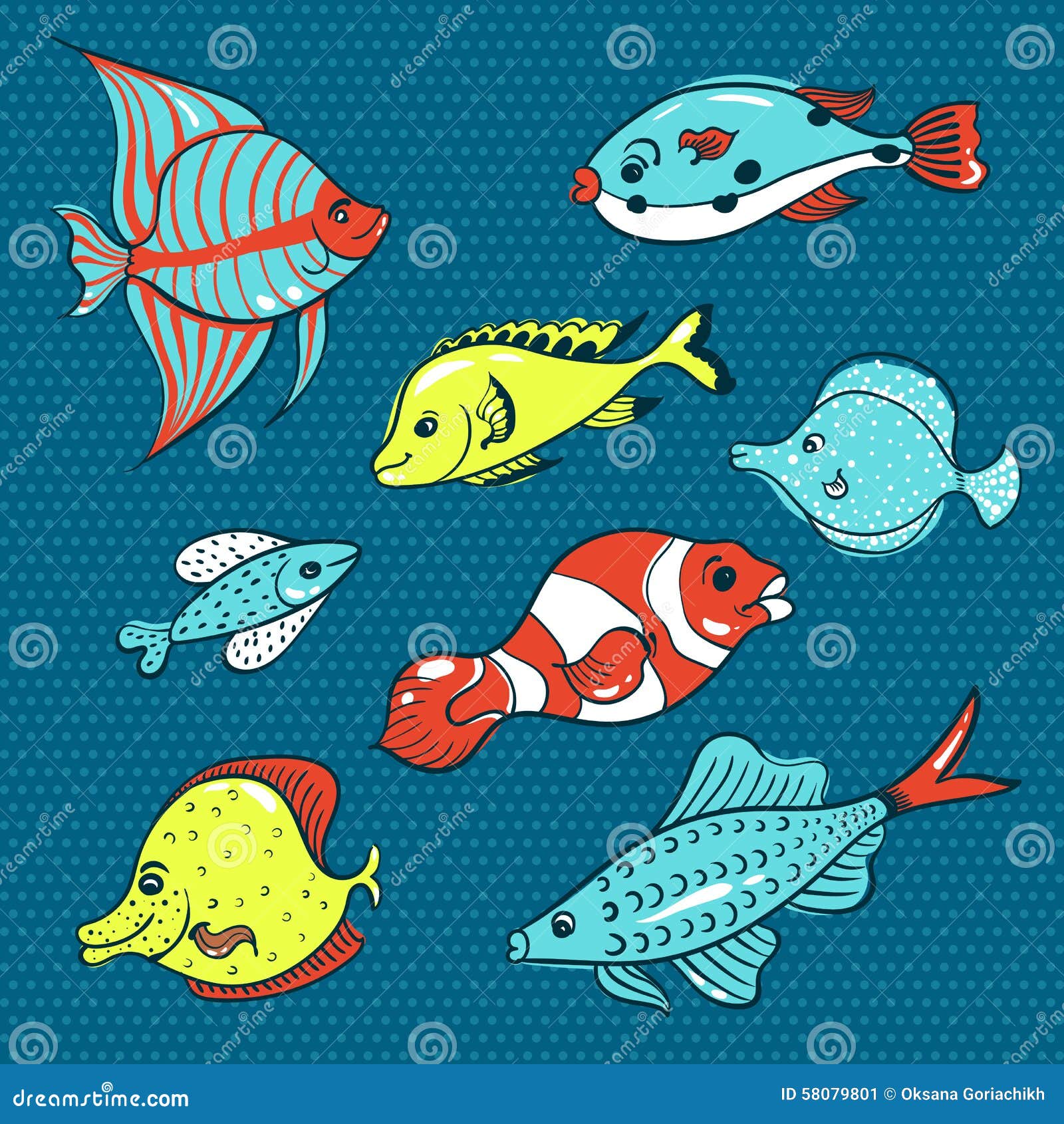 8 fish stock illustration. Illustration of cute, isolated - 58079801