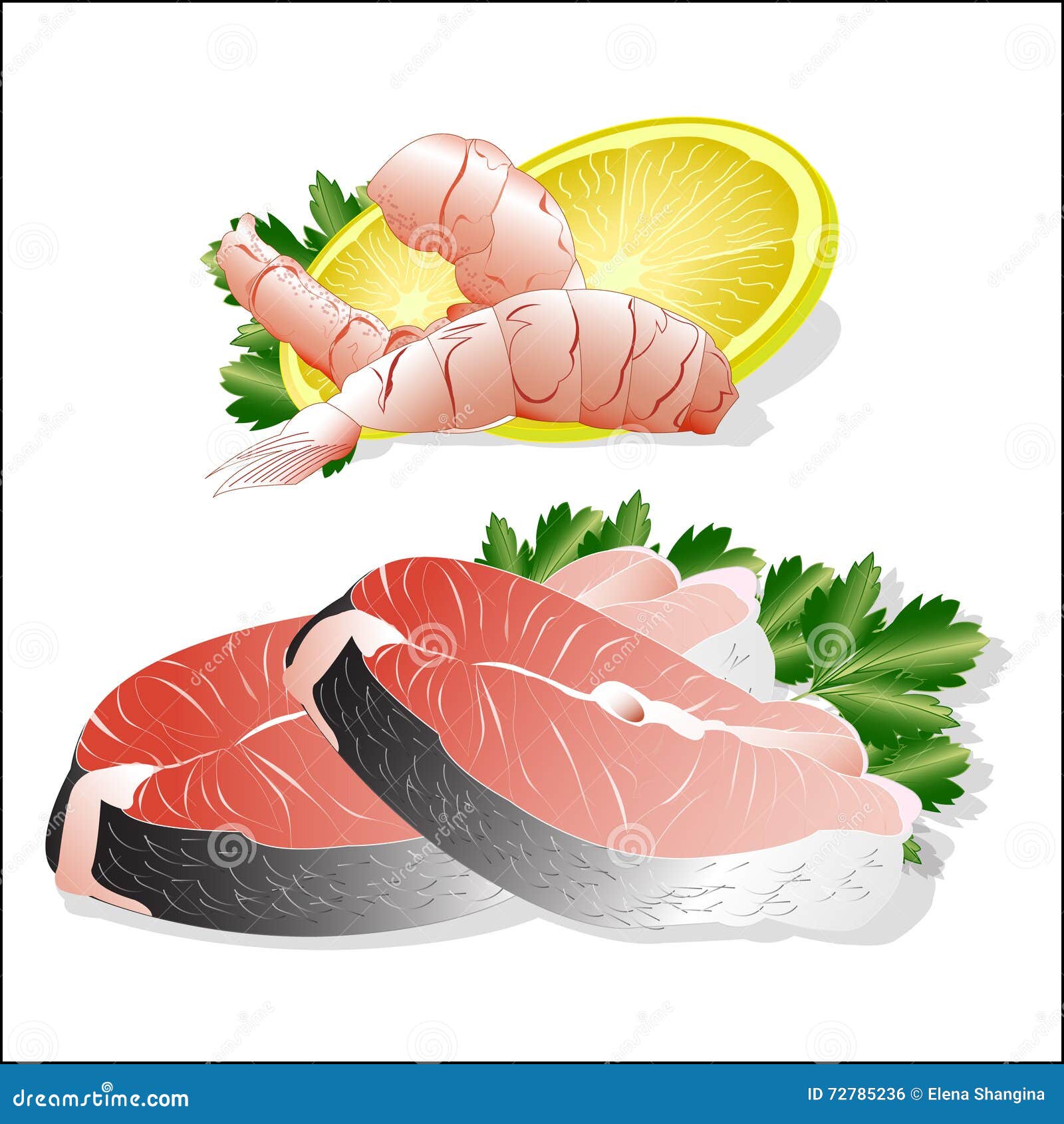 Fish Set, Shrimps and Salmon. Stock Vector - Illustration of label ...