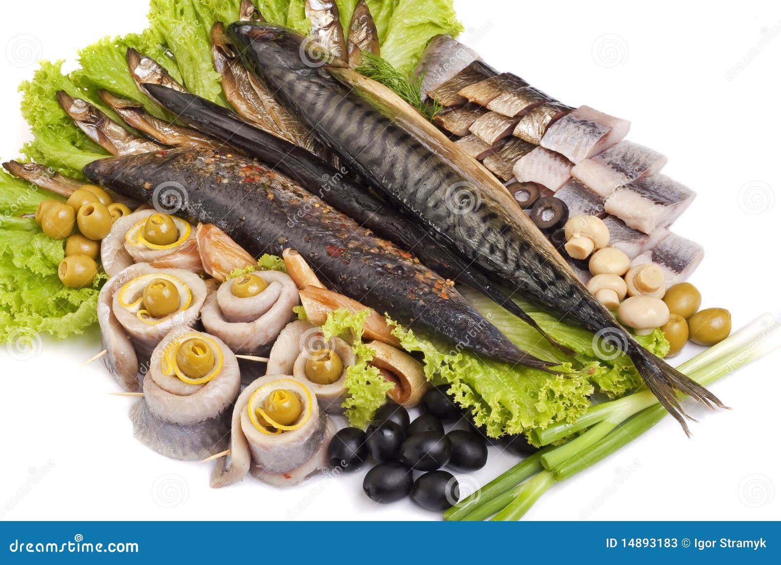 A fish set with vegetables stock image. Image of composition - 14893183