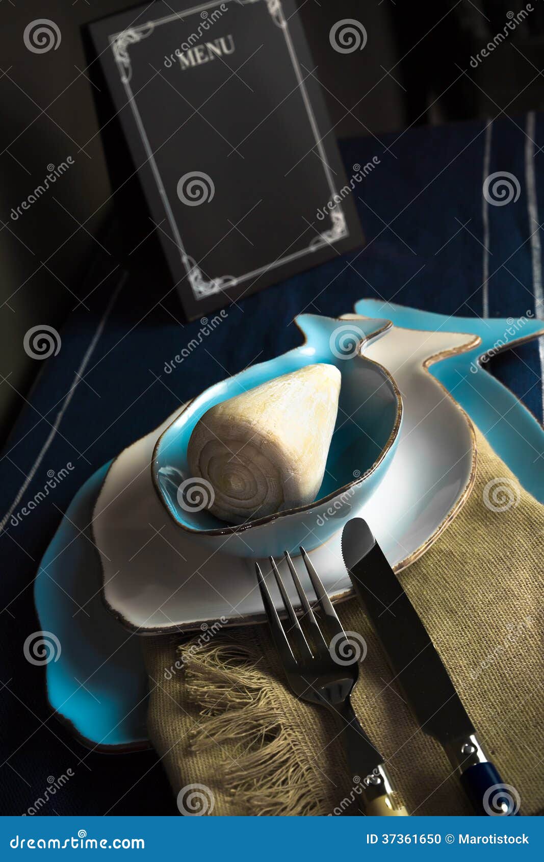 A Fish Shaped Blue Dinner Service Stock Photo - Image of fish, shell ...