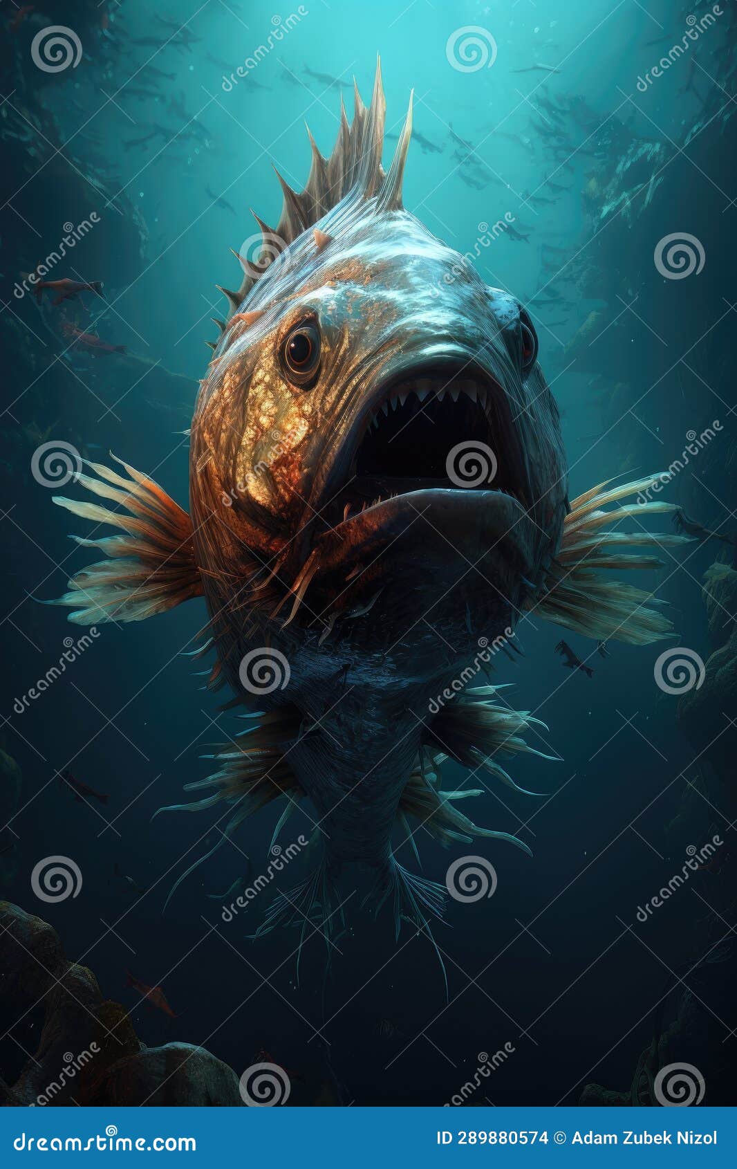 A fish with sharp teeth stock illustration. Illustration of water ...