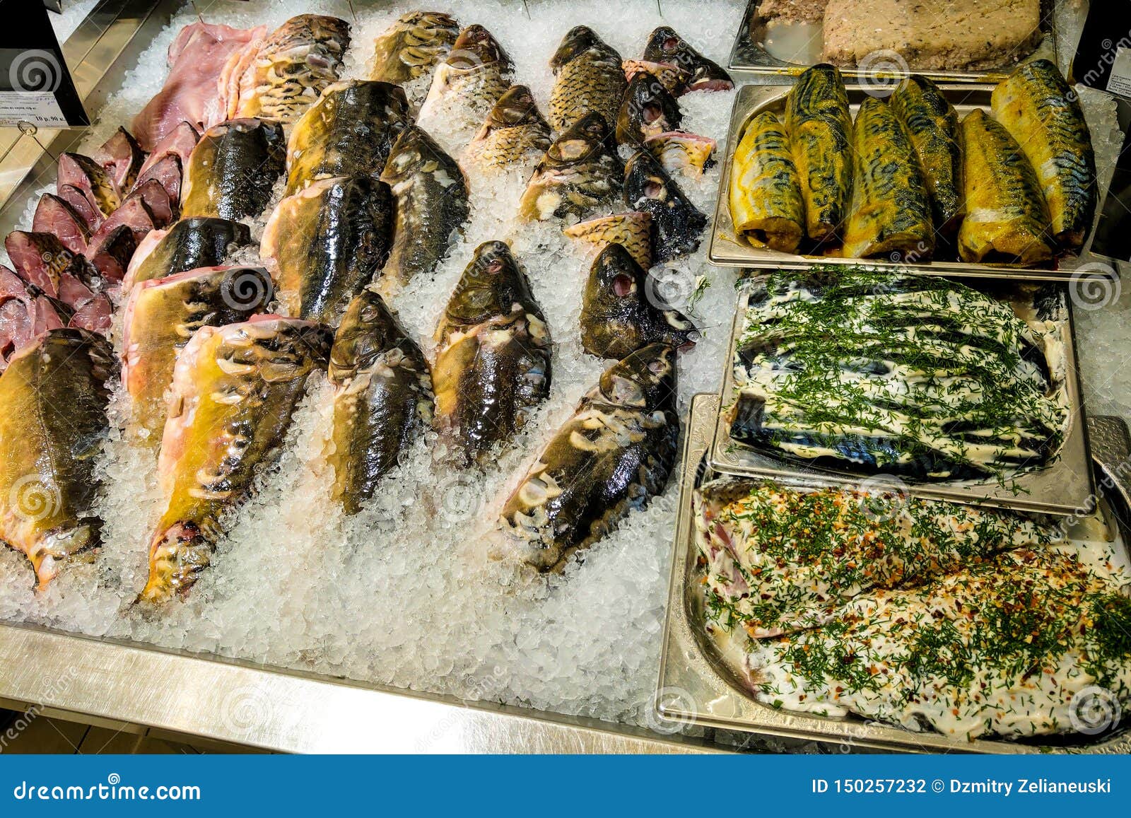 Fish Showcase, Assortment of Fresh Fish in the Store Stock Photo ...