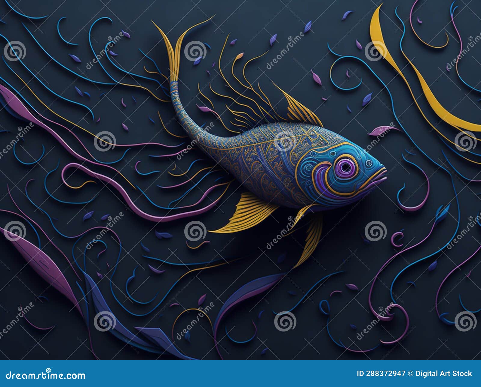 Fish Showcases an Intricate and Beautiful Pattern Against the Deep Blue ...