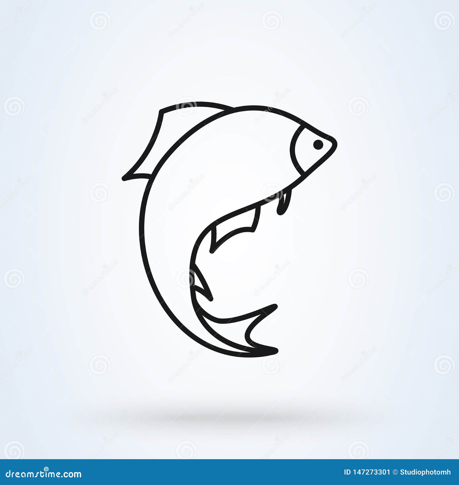 Fish Silhouette Line Art Icon Isolated on White Background. Vector ...