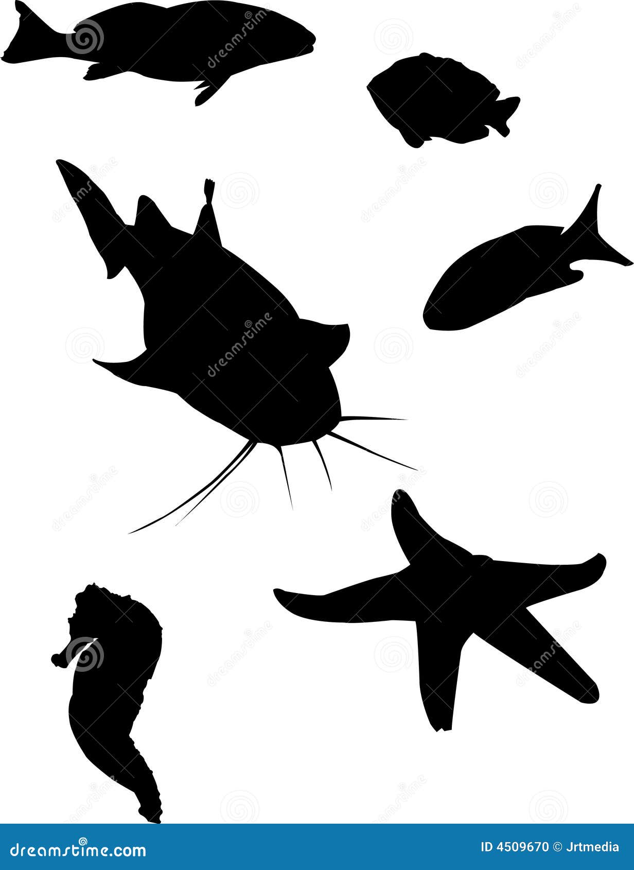 Set Of Fish Silhouettes. Black And White Isolated Silhouettes.Marine ...