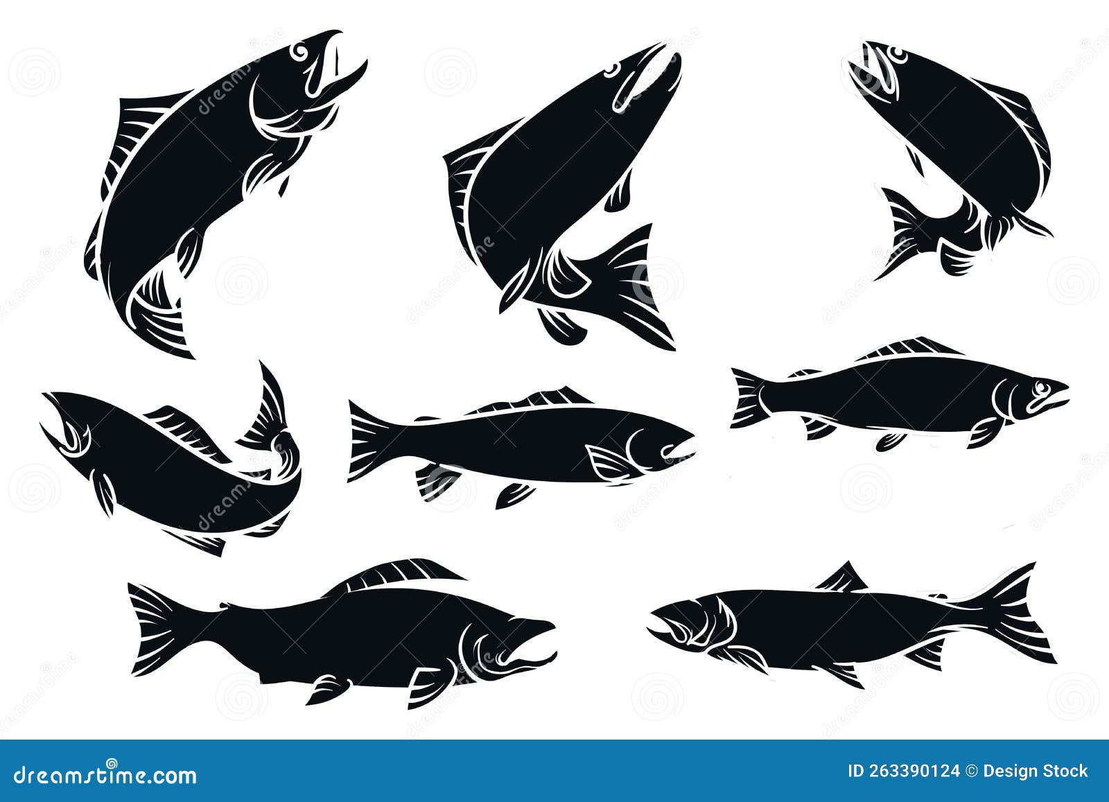 Fish Silhouettes Design Vector Stock Illustration - Illustration of ...