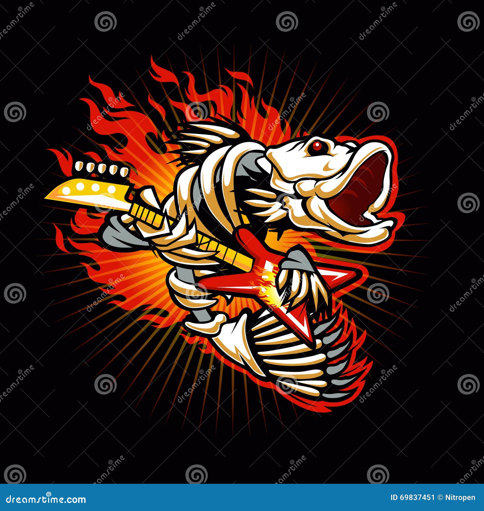 Fish skeleton flame stock vector. Illustration of graphic - 69837451