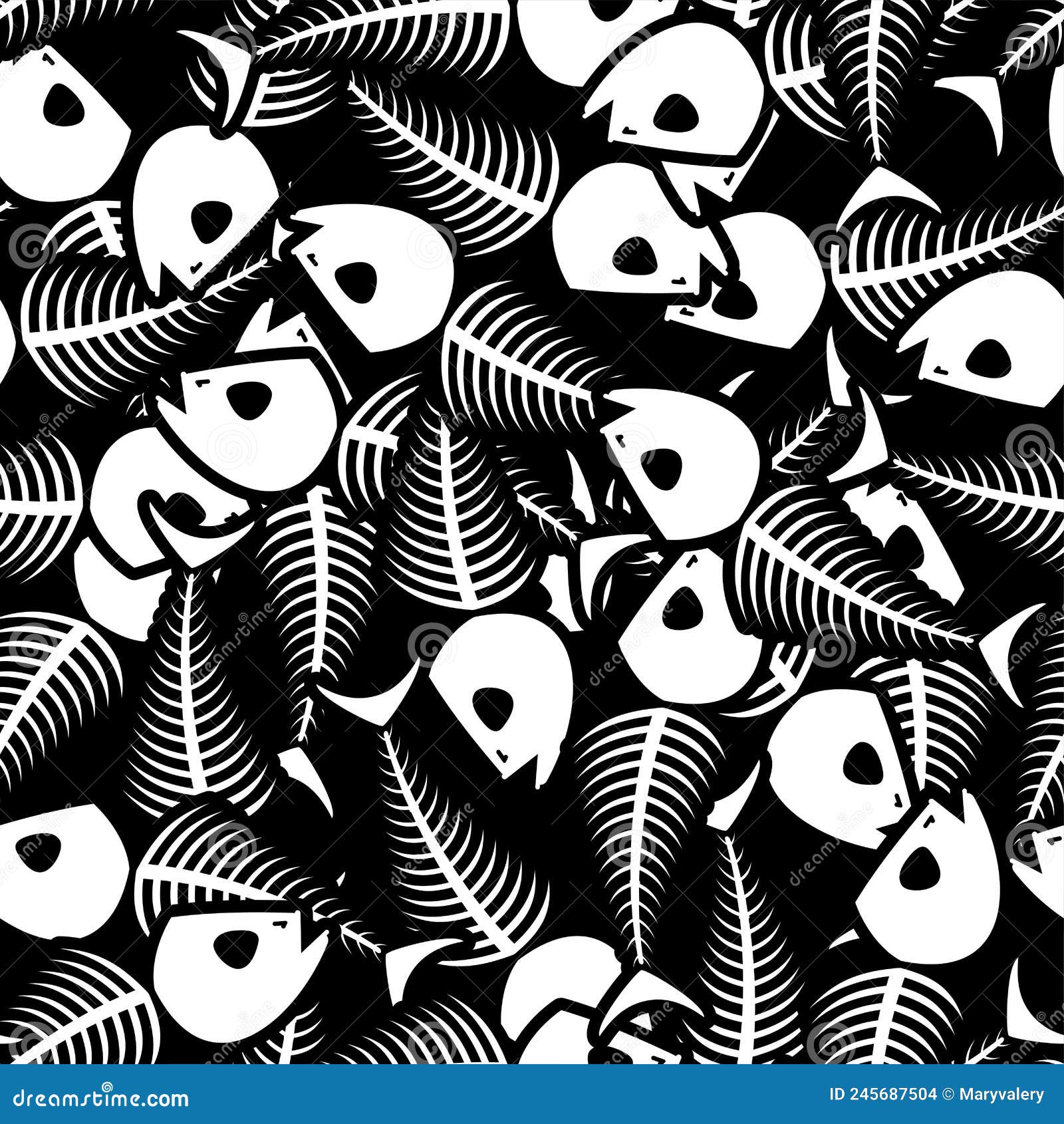 Fish Skeleton Pattern Seamless. Fish Skull Background Stock Vector ...