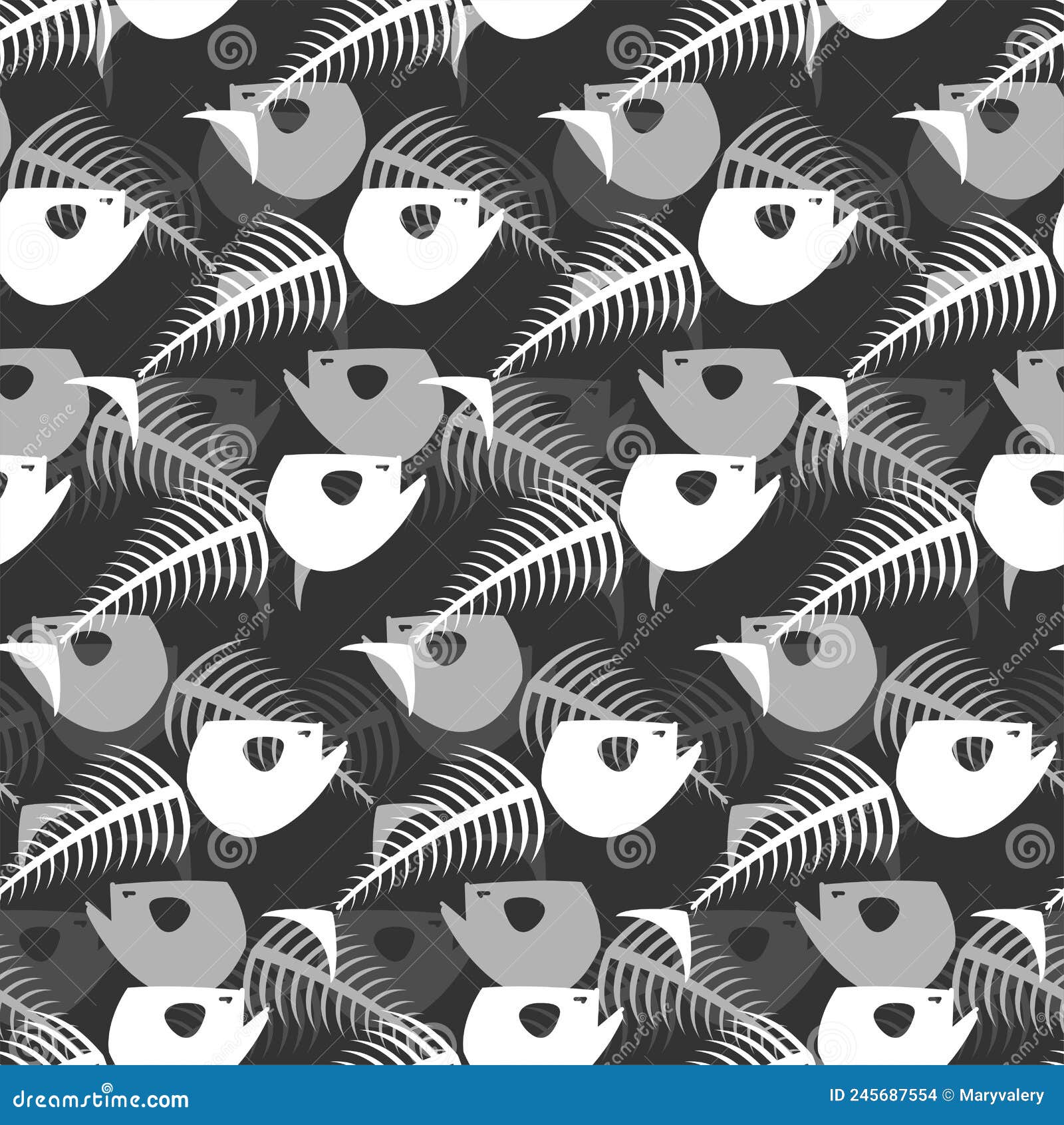 Fish Skeleton Pattern Seamless. Fish Skull Background Stock Vector ...