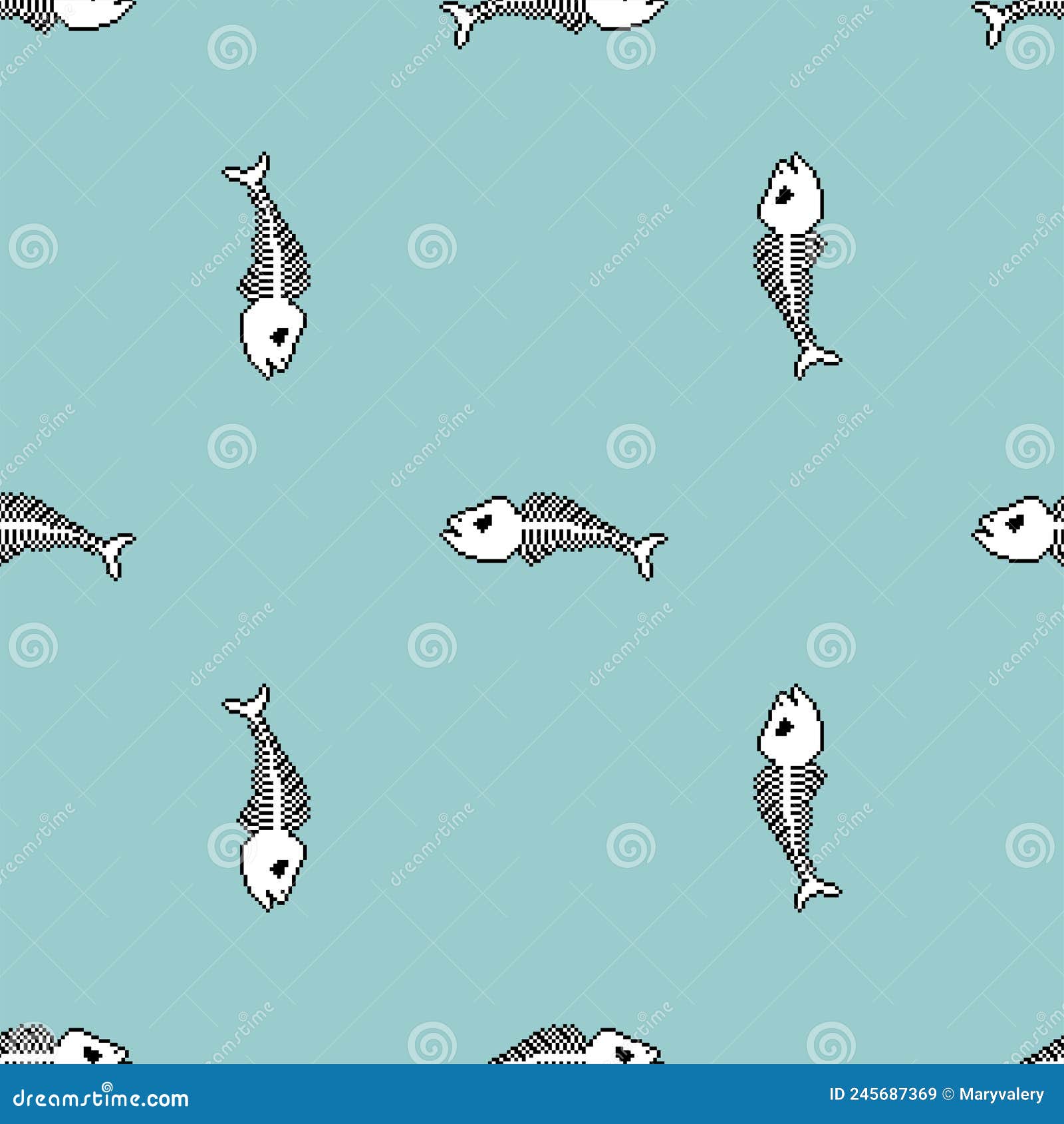 Fish Skeleton Pixel Art Pattern Seamless. 8 Bit Fish Skull Background ...