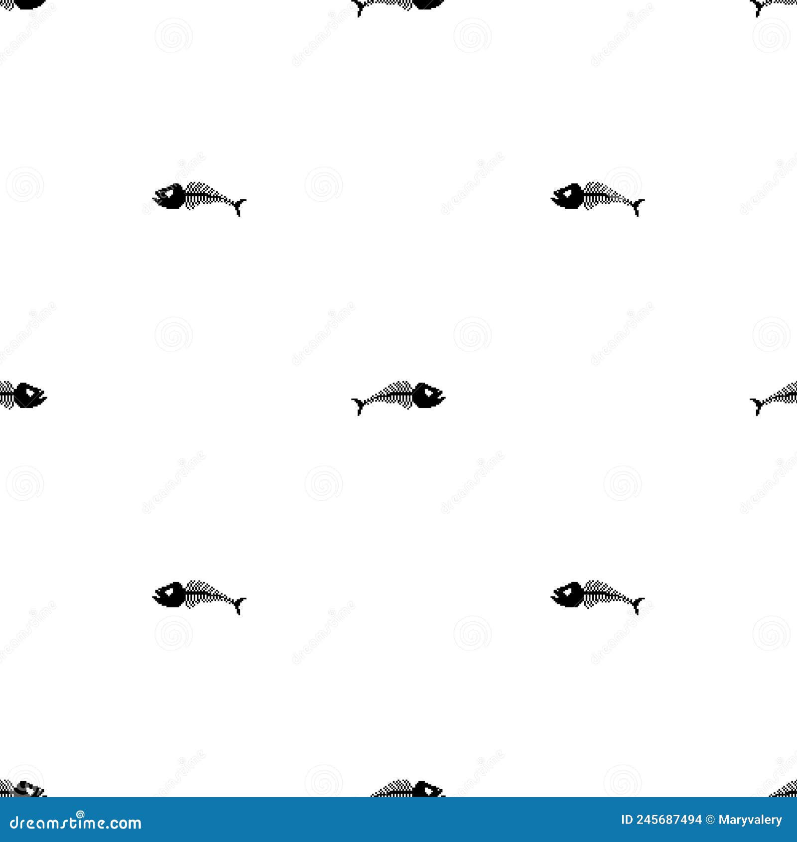 Fish Skeleton Pixel Art Pattern Seamless. 8 Bit Fish Skull Background ...
