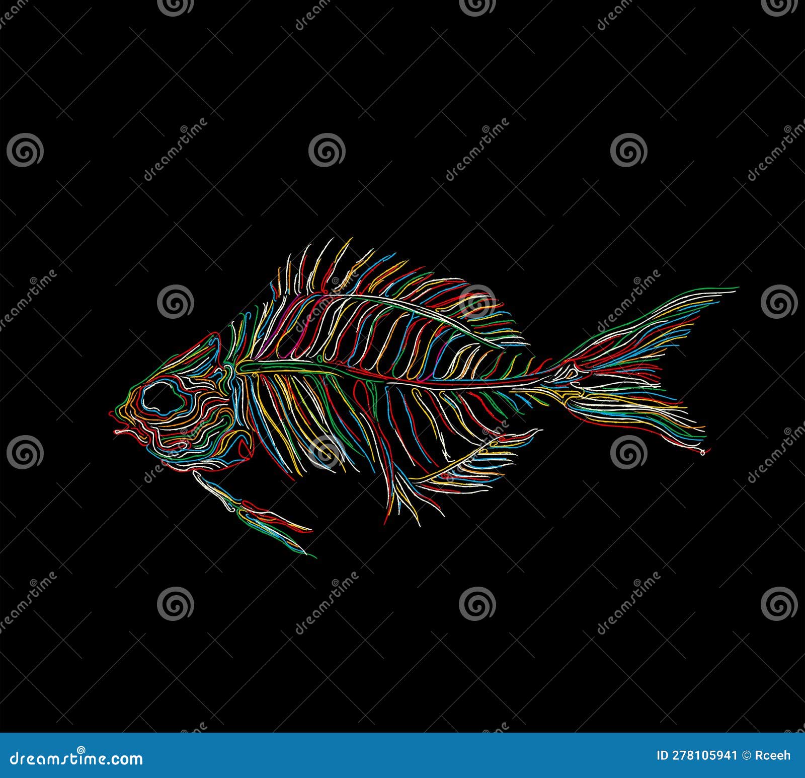 Fish skeleton vector icon stock vector. Illustration of animal - 278105941