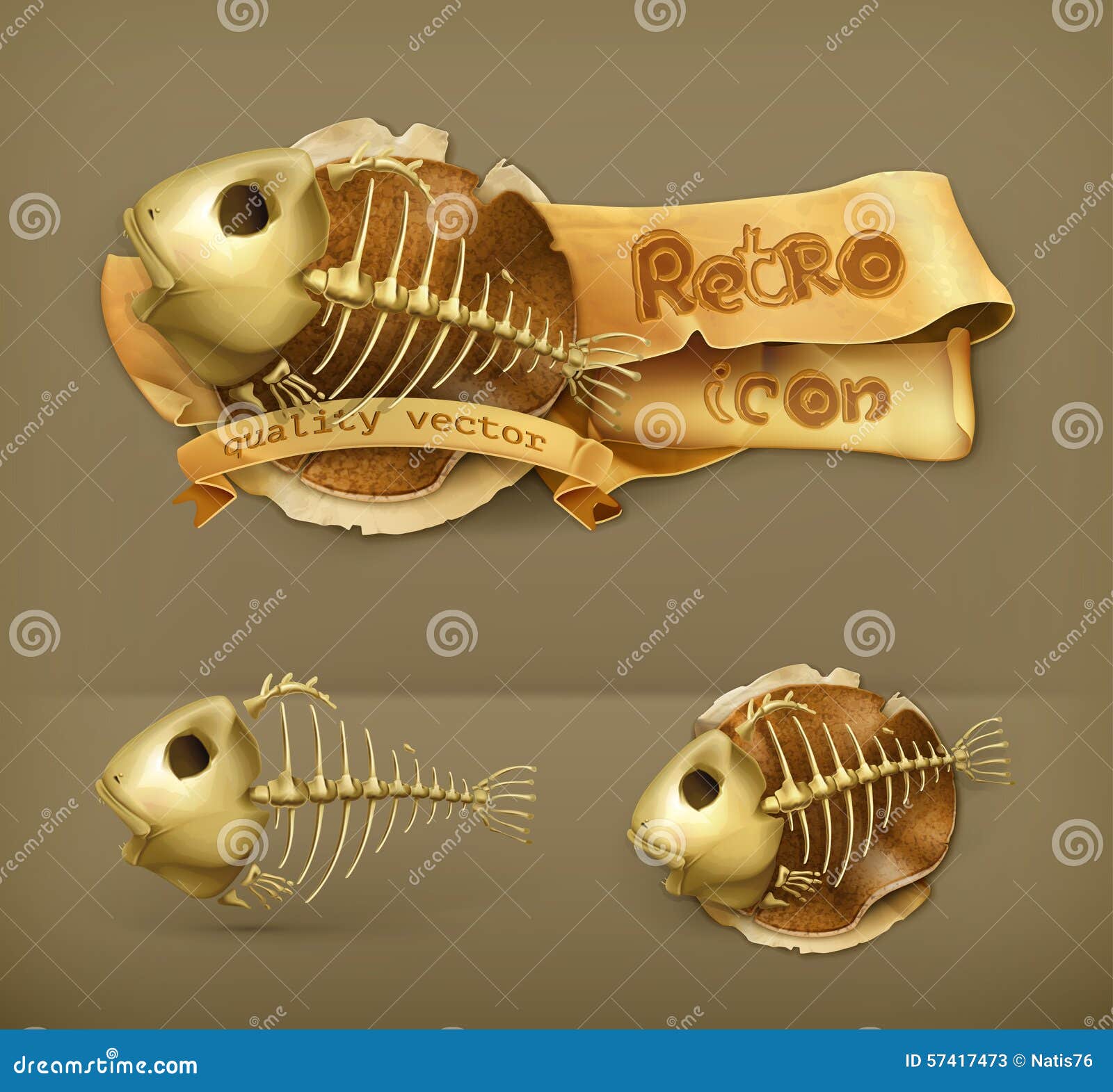 Fish Skeletons Vector Icons Stock Vector - Illustration of fossil ...
